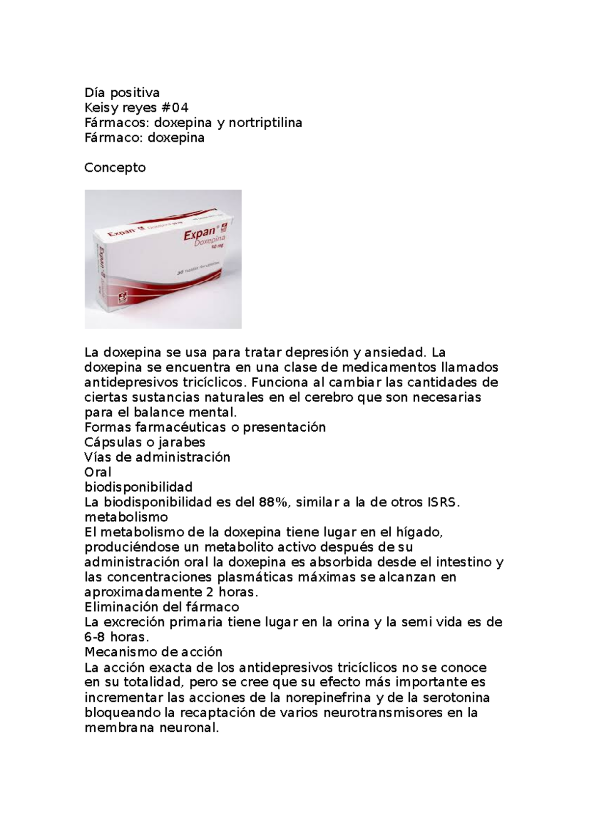 Fármaco psicotrópico - Día positiva Keisy reyes # Fármacos: doxepina y ...