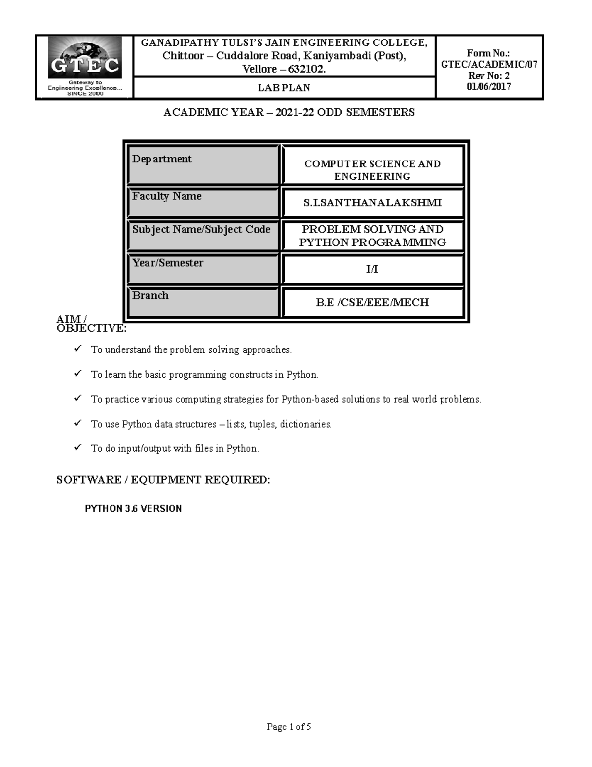 PROBLEM SOLVING AND PYTHON PROGRAMMING - Chittoor – Cuddalore Road ...