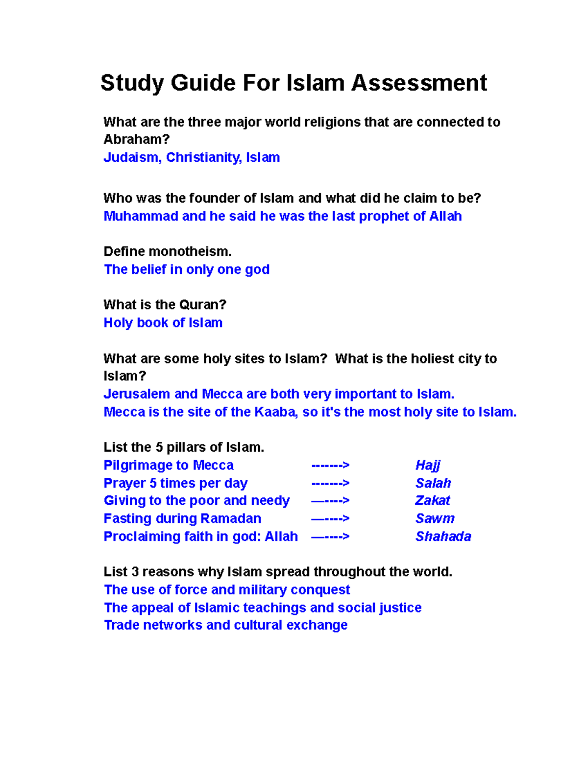 Study guide for Islam Assessment 2024 Answers - Study Guide For Islam ...