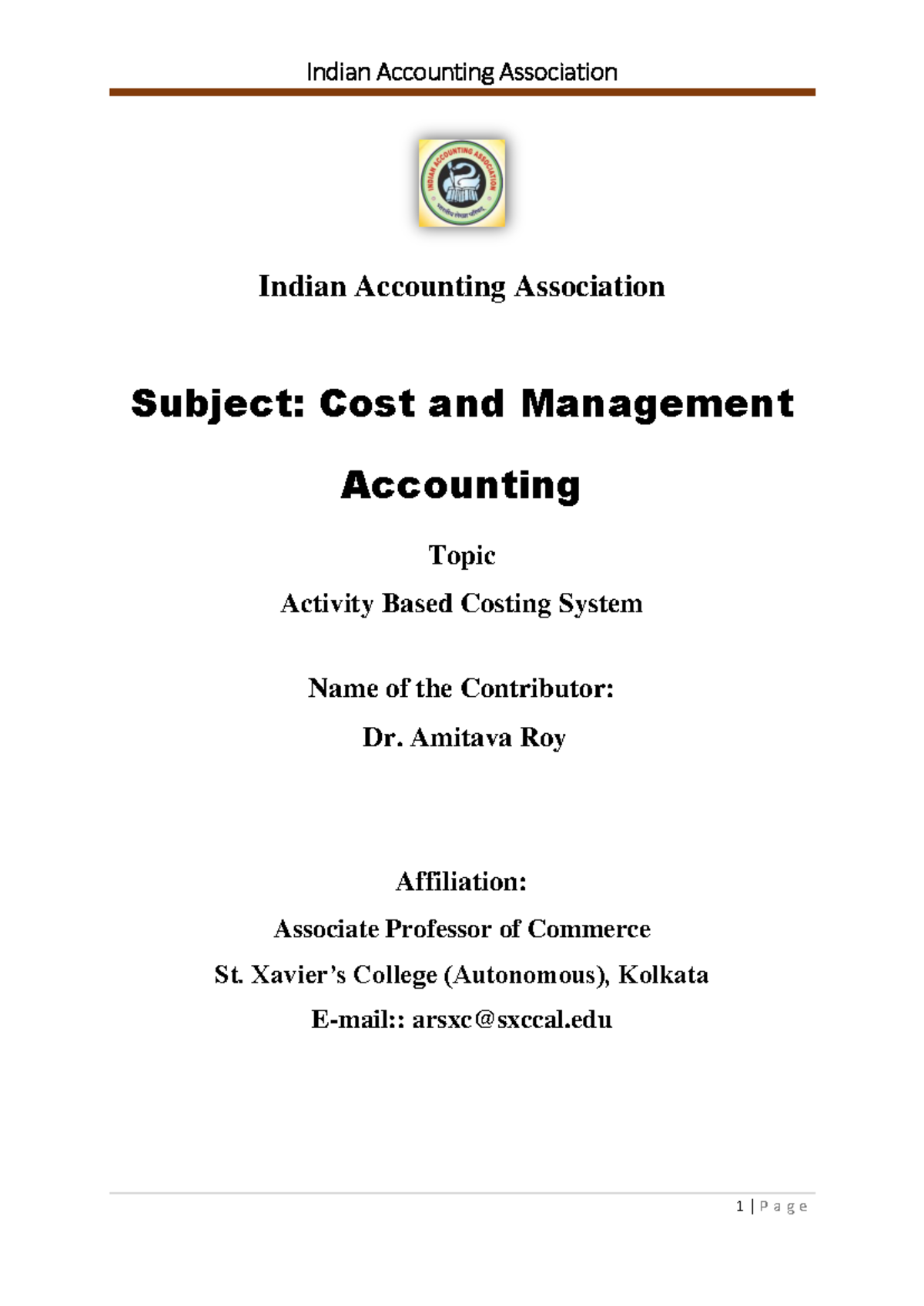 Cost and Management Accounting -Activity Based Costing - Indian ...