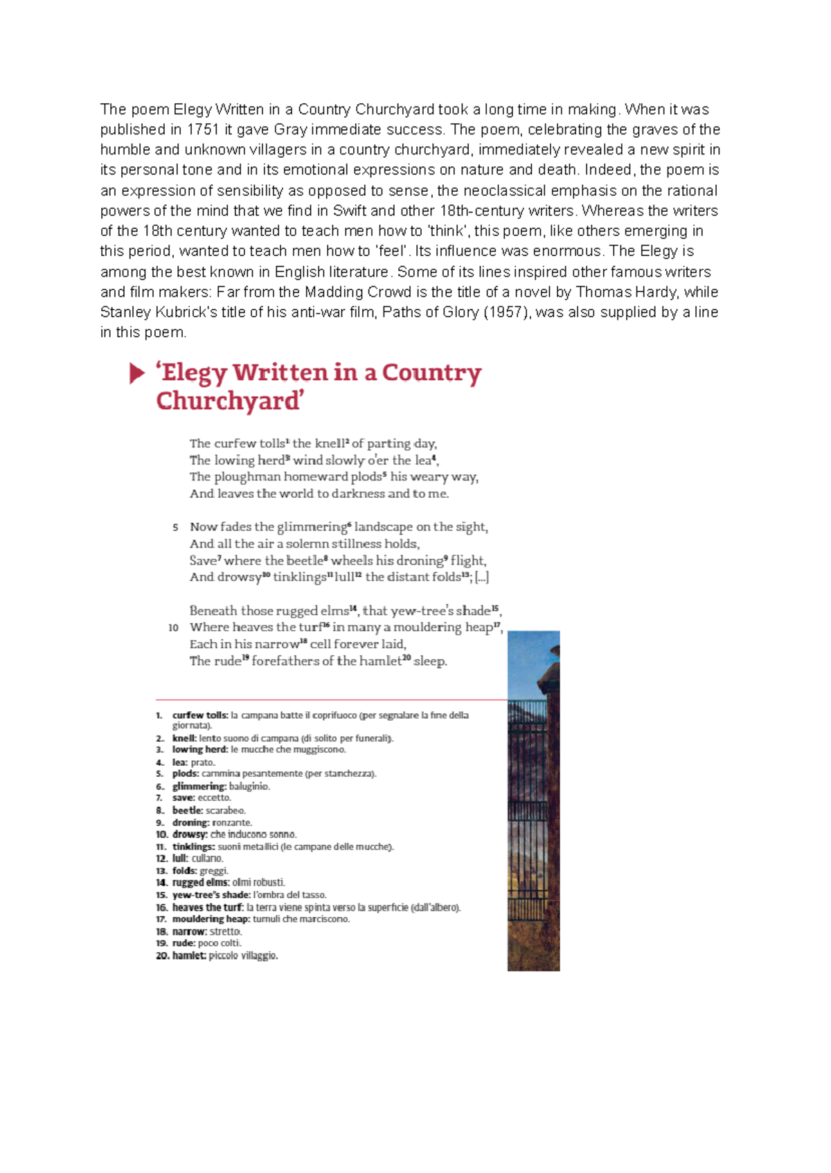 Elegy Written IN A Country Churchyard - When it was published in 1751 ...