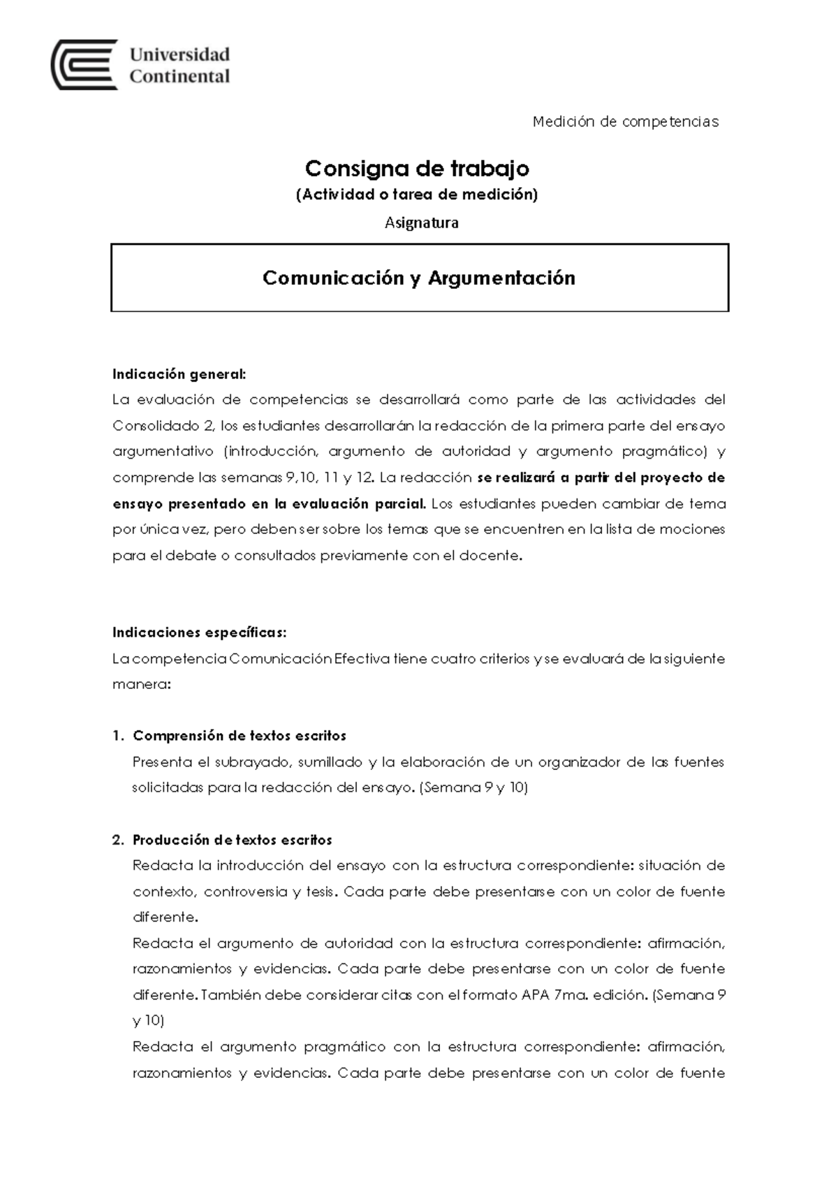 Consigna - Medición de competencias - Medición de competencias Consigna de trabajo (Actividad o ...