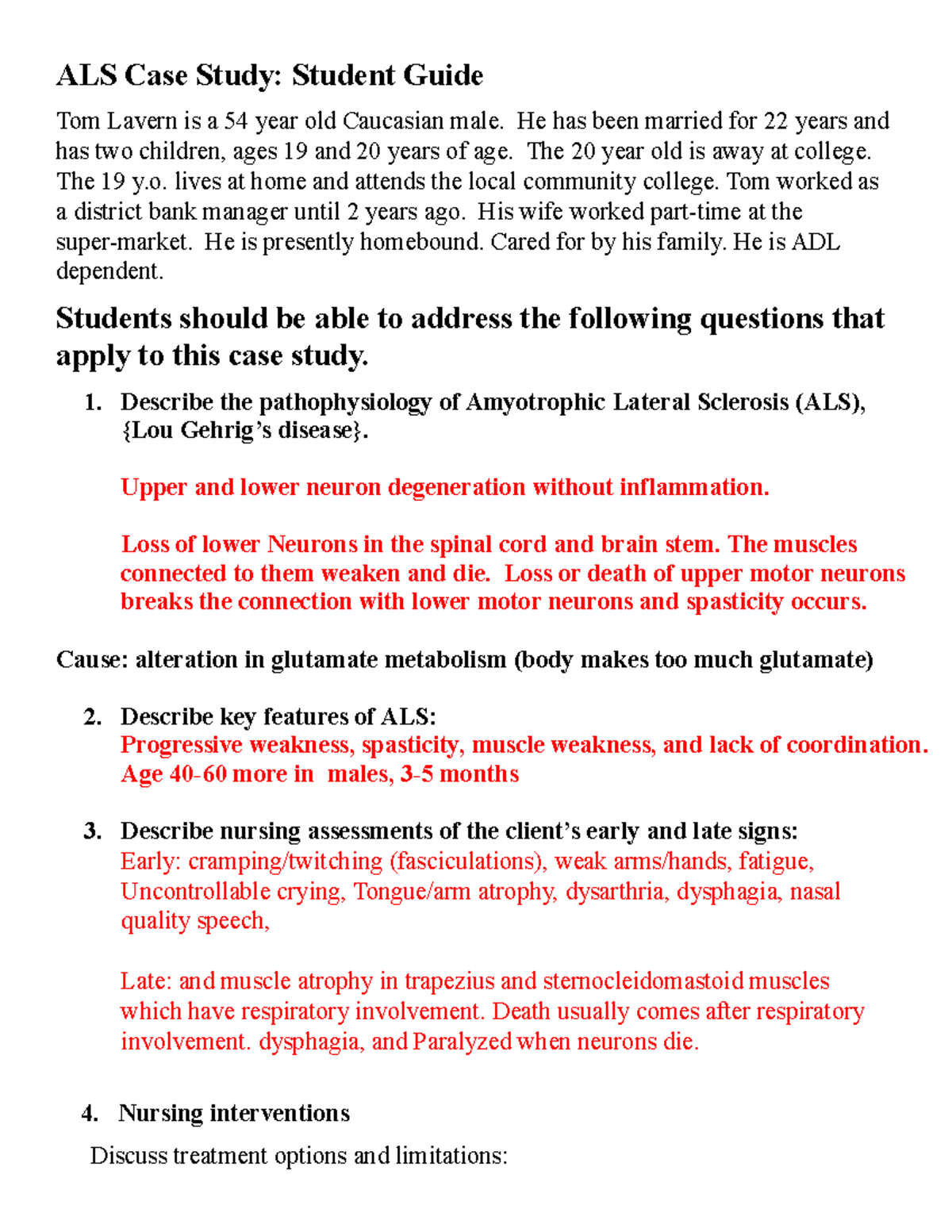ALS Case Study EXAM 1 - ALS Case Study: Student Guide Tom Lavern is a ...