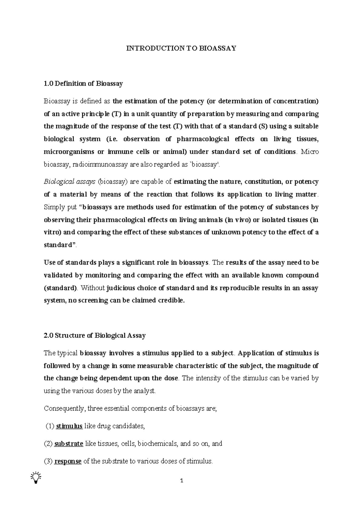 2024 Bioassay Lecture notes PHCL 309 - INTRODUCTION TO BIOASSAY 1 ...