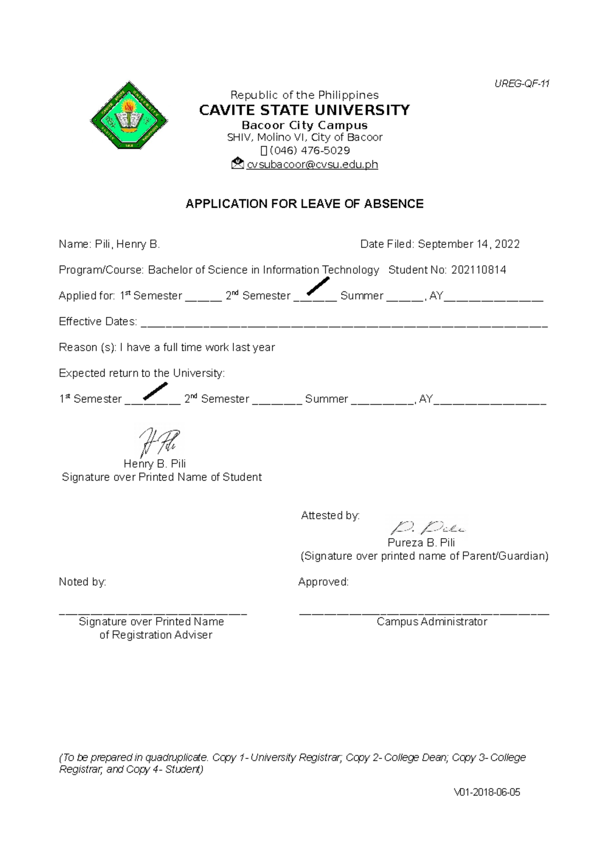 UREG-QF-11 Application Form for Leave of Absence - Republic of the ...