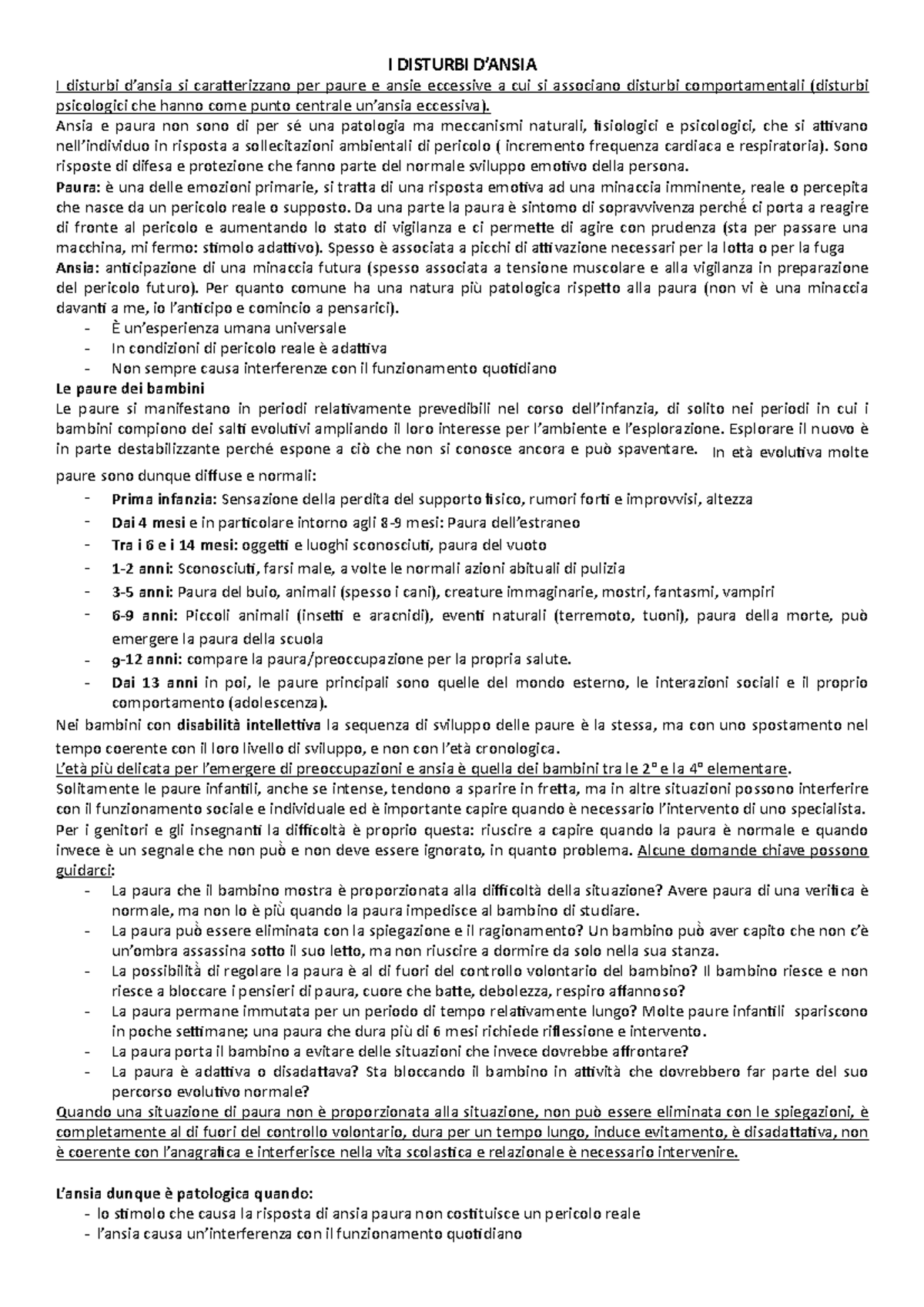 Psicopatologia - I DISTURBI D’ANSIA I disturbi d’ansia si cara per ...