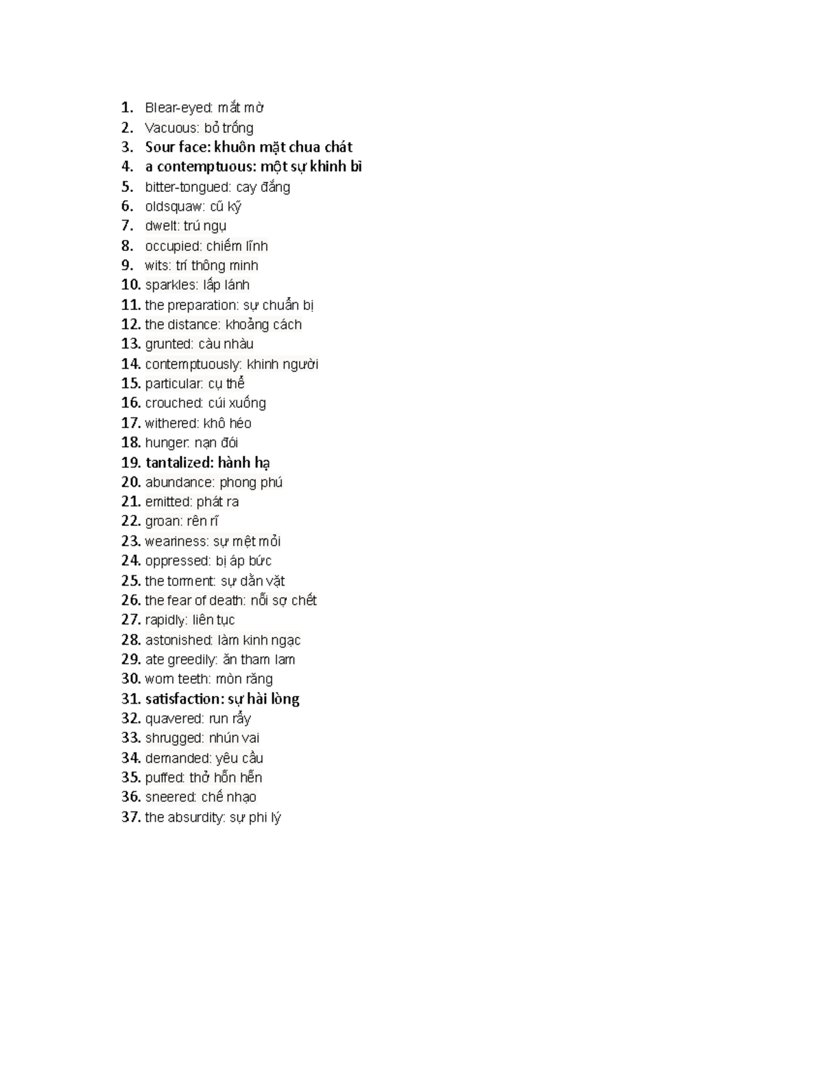 Blear - ENGLISH 1 - 1. Blear-eyed: mắt mờ 2. Vacuous: bỏ trống 3. Sour ...