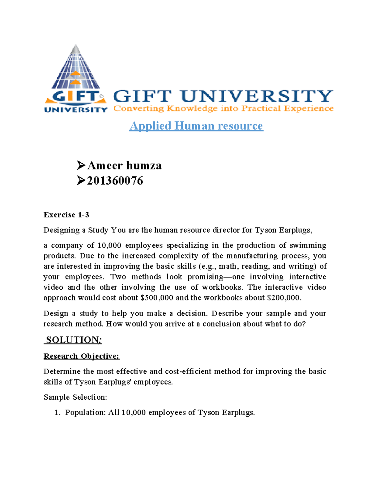 HAND Assignments - Applied Human resource Ameer humza 201360076 ...