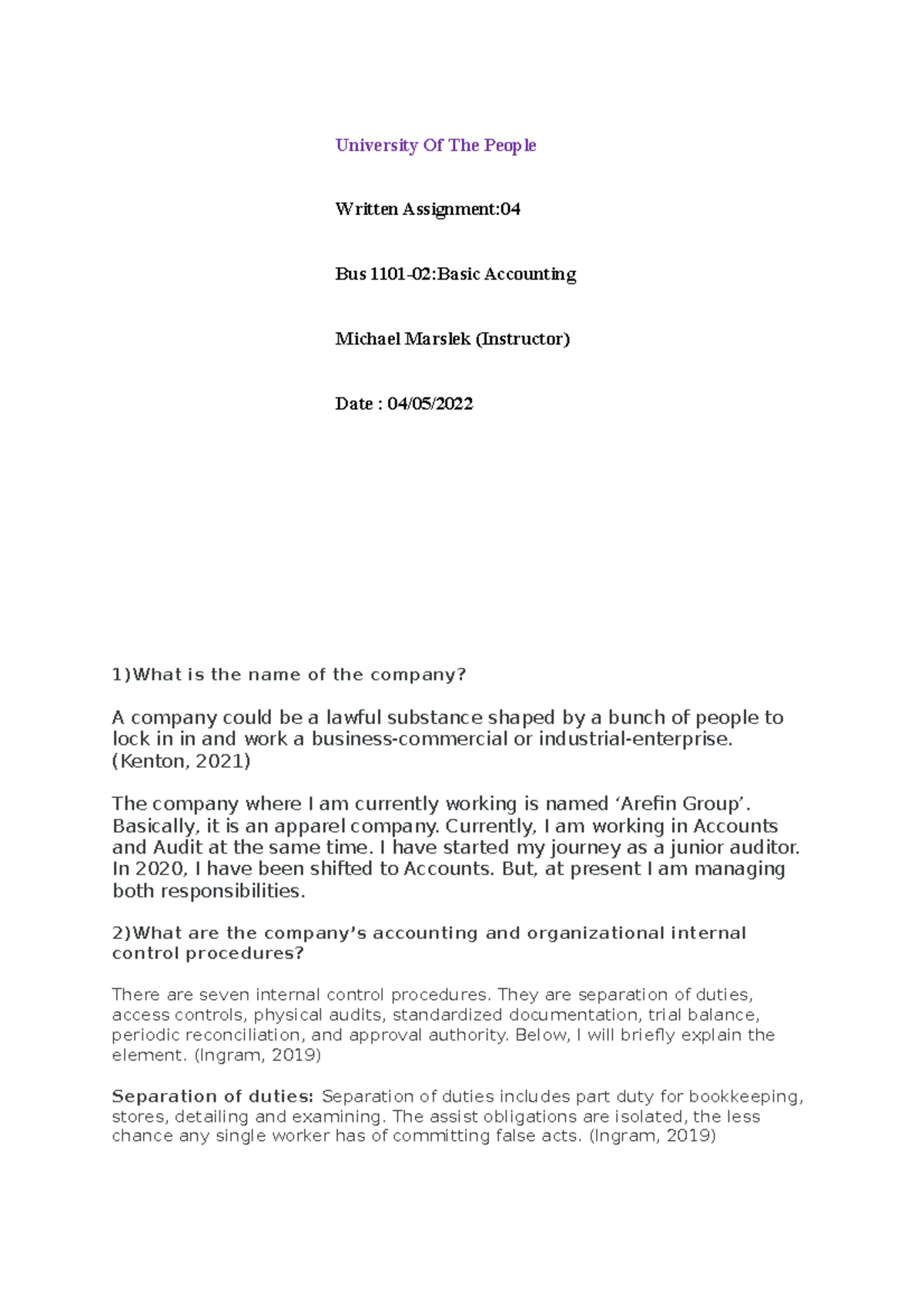 Bus 1102 Written Assignment Unit 04 Upload University Of The People