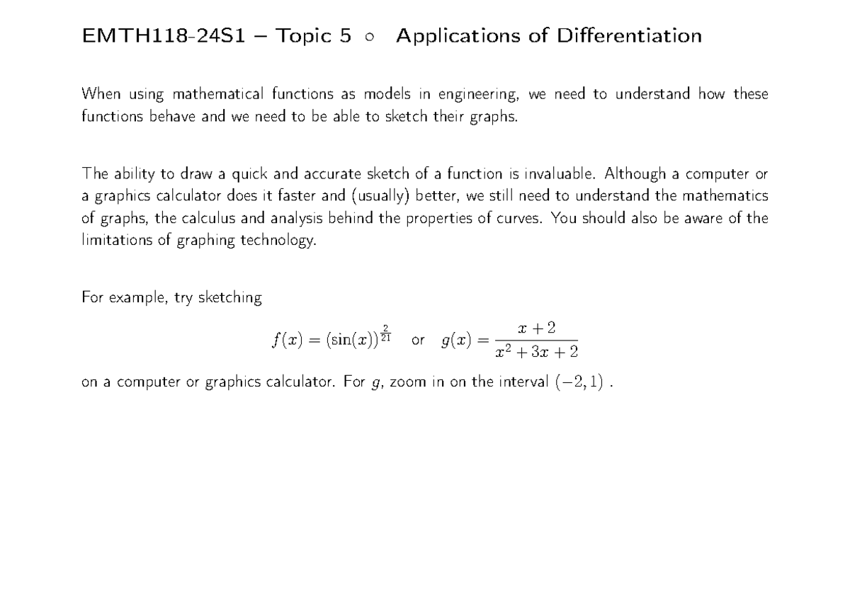 Apps Diff outline - lecture notes - EMTH118-24S1 – Topic 5 Applications ...