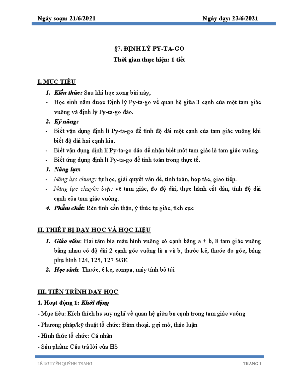 Khám phá dịnh lý pytago và các ứng dụng trong giải toán hình học