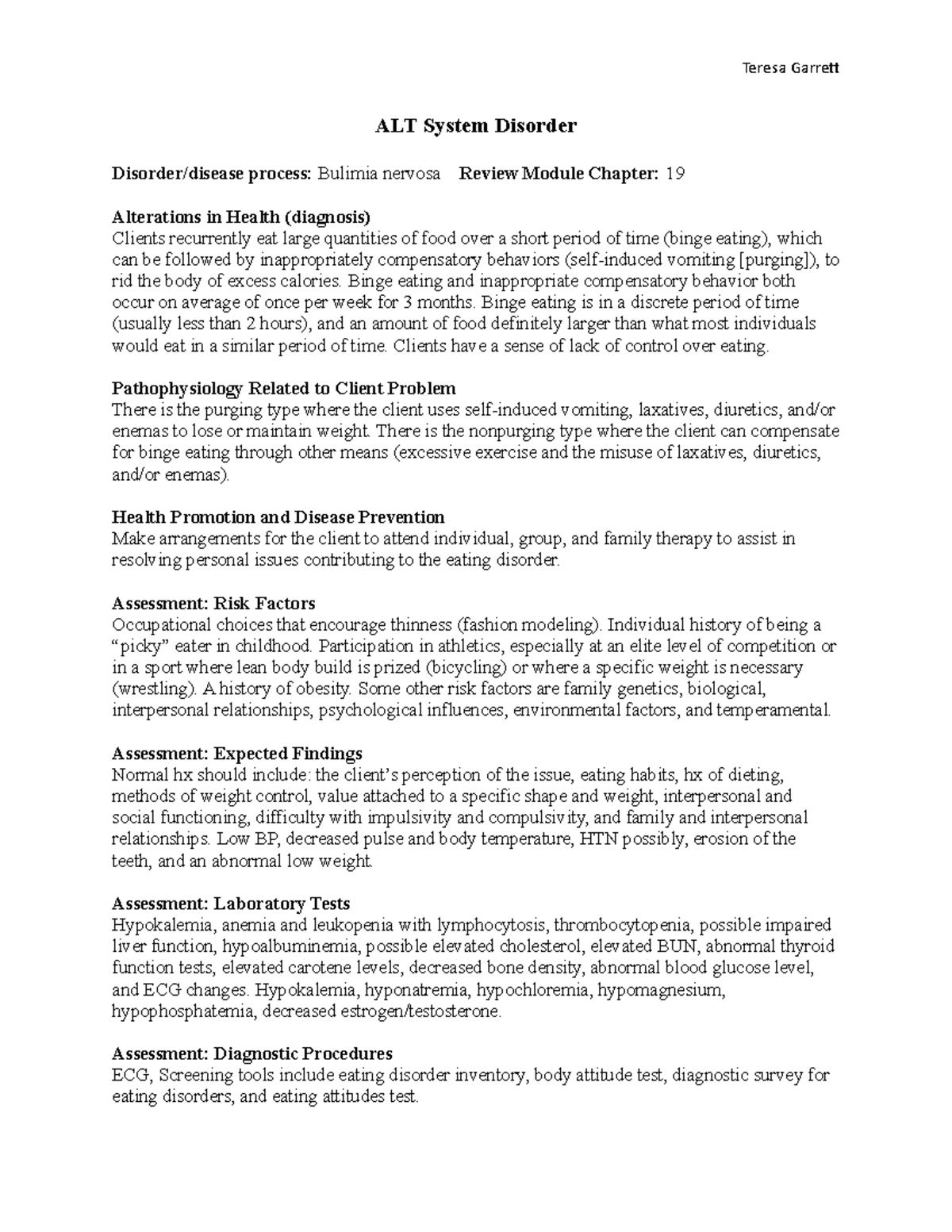 ALT 1 MHB - alts - Teresa Garret ALT System Disorder Disorder/disease ...