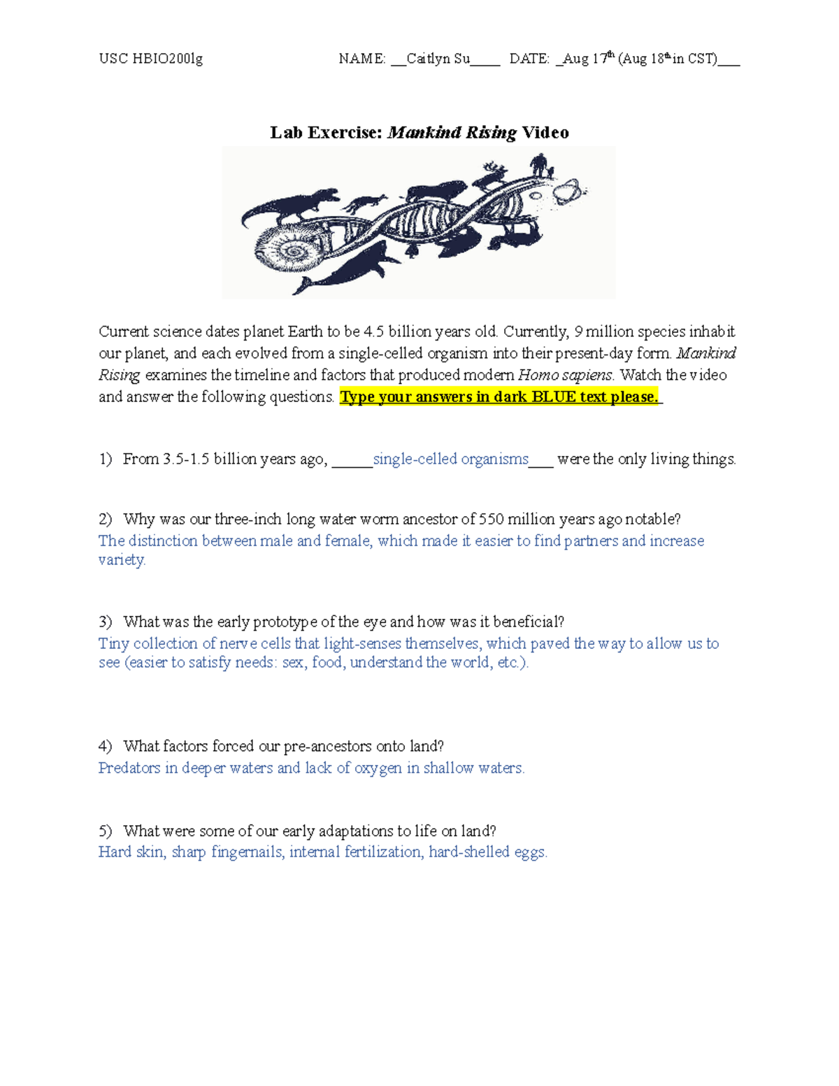 2020 mankindrising online Lab - USC HBIO200lg NAME: Caitlyn Su__ DATE ...