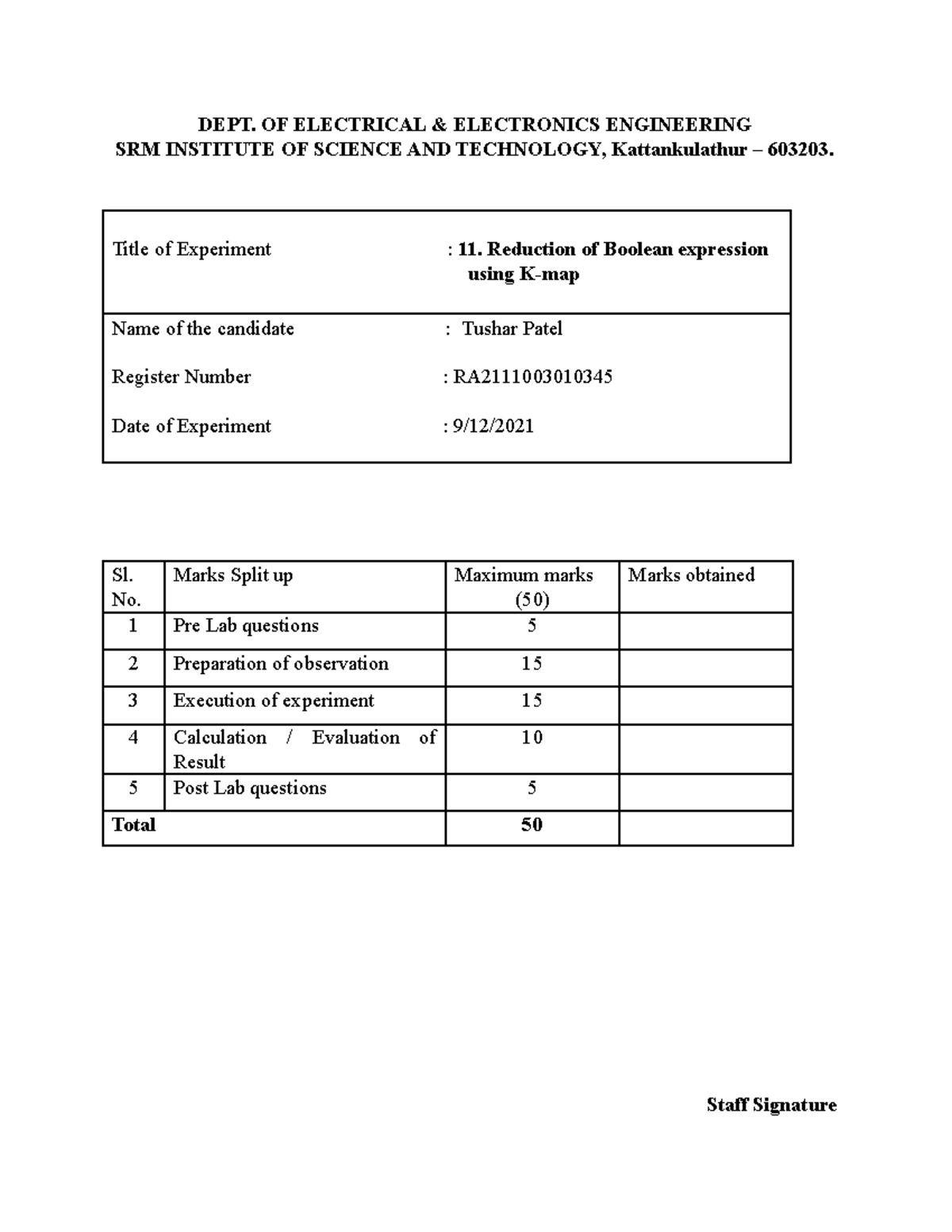 Reduction of Boolean expression using K - map - DEPT. OF ELECTRICAL ...