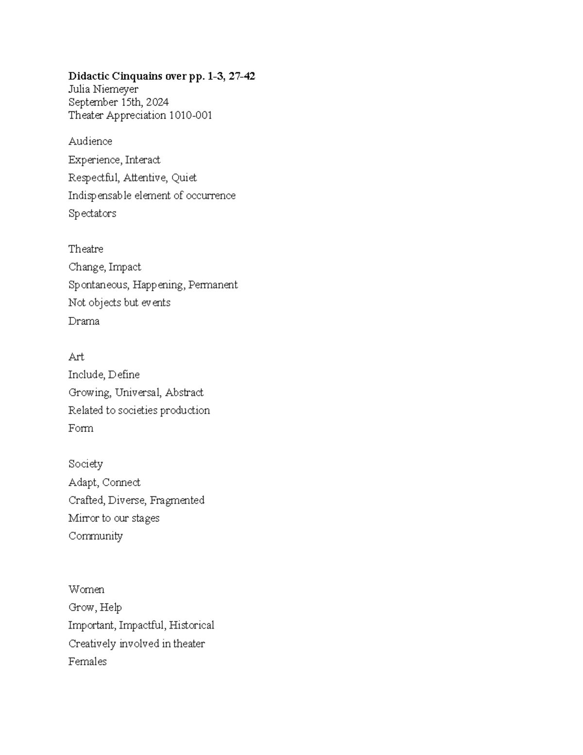 Didactic Cinquain - 1-3, 27- Julia Niemeyer September 15th, 2024 ...