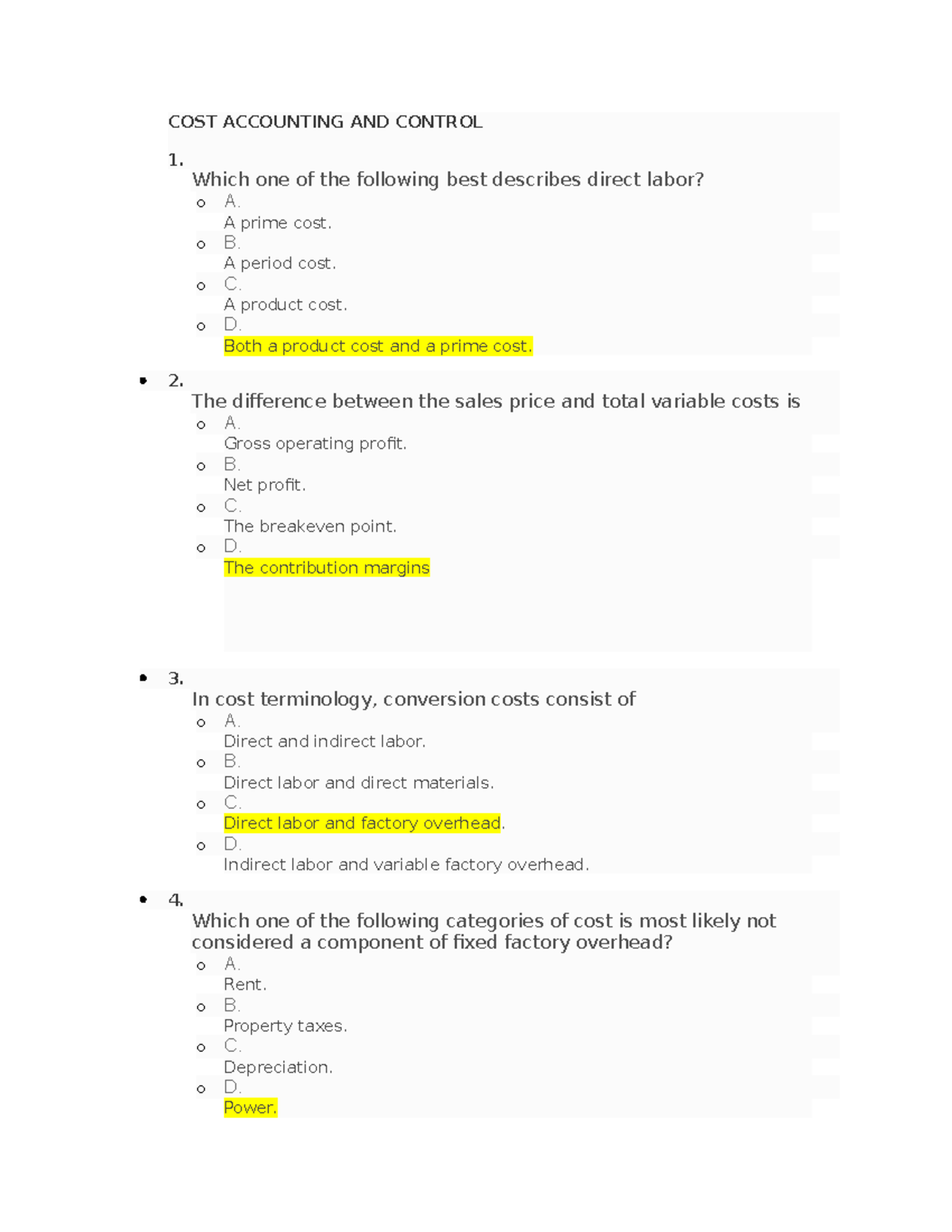 COST Accounting AND Control A - COST ACCOUNTING AND CONTROL 1. Which ...
