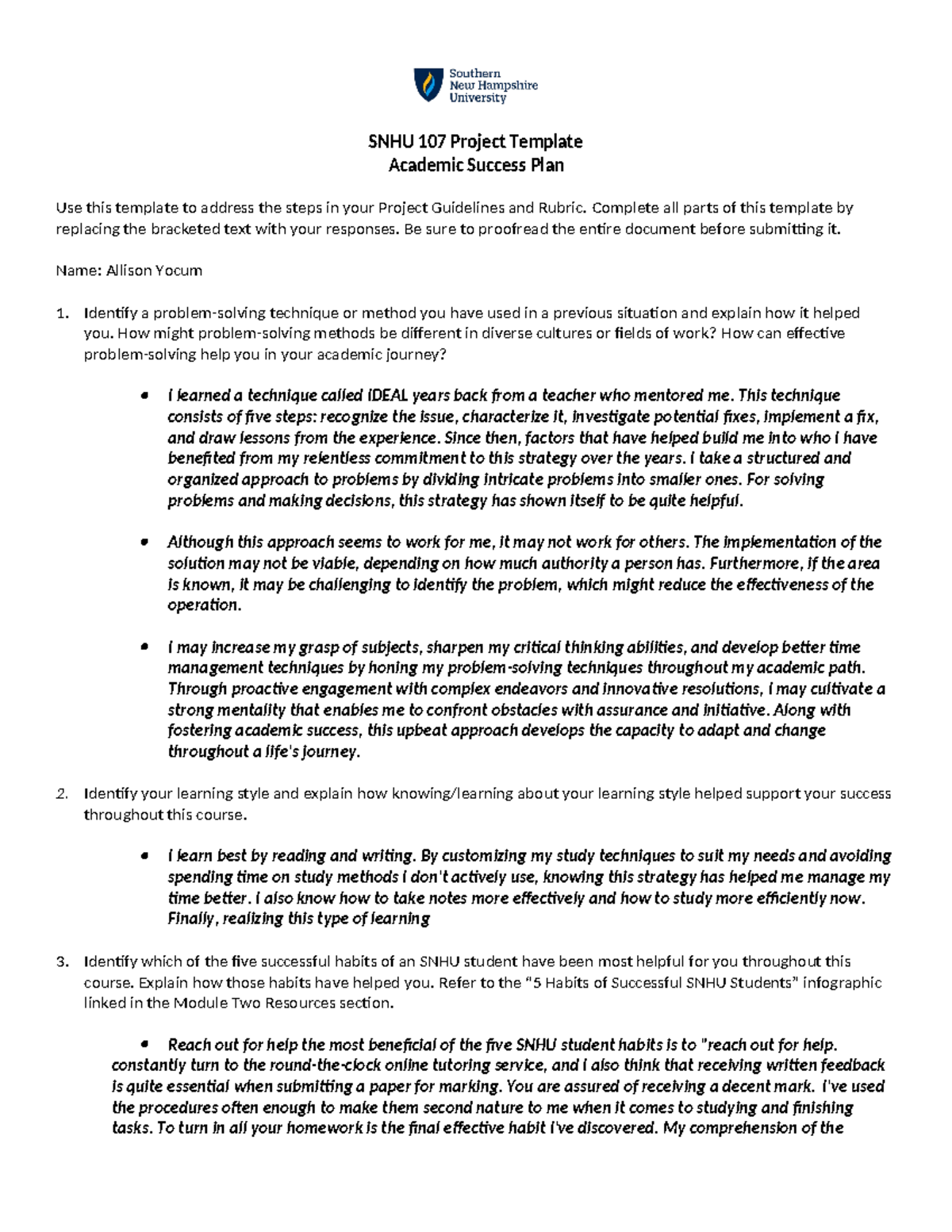 Success Strat 107 2-2 Assignment - SNHU 107 Project Template Academic ...