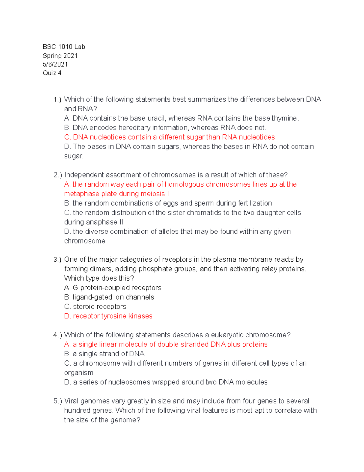 BSC 1010 Lab Quiz 4 - A comprehensive treatment of biological ...