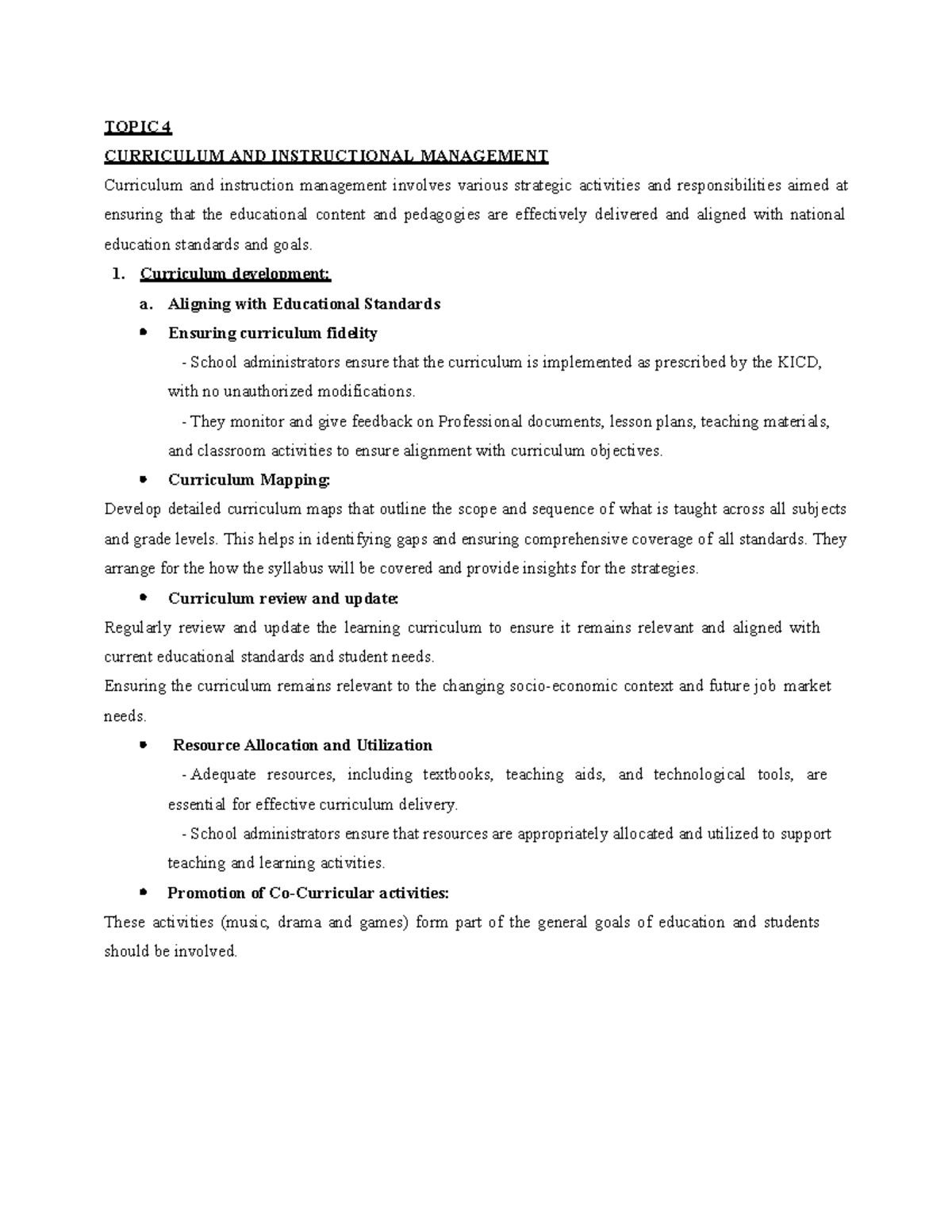 Topic 4 - NOTES - TOPIC 4 CURRICULUM AND INSTRUCTIONAL MANAGEMENT ...