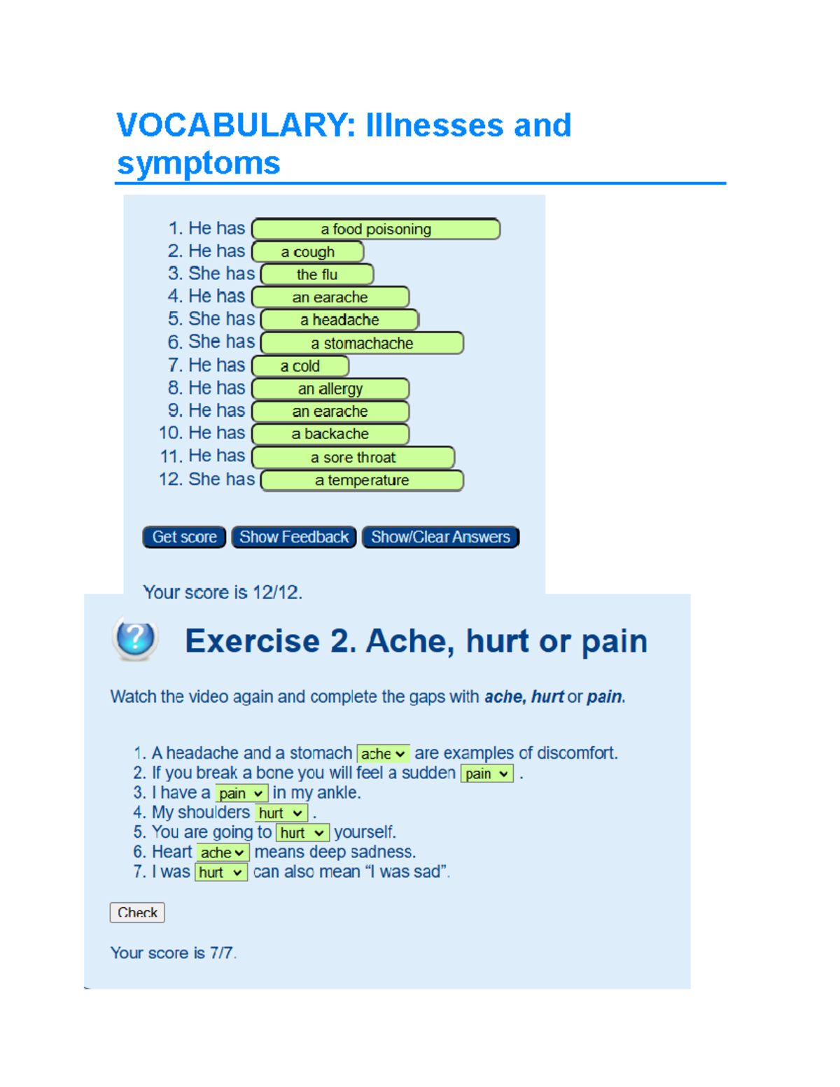 Homework - Vocabulary-Illnesses and Symptoms - VOCABULARY: Illnesses ...