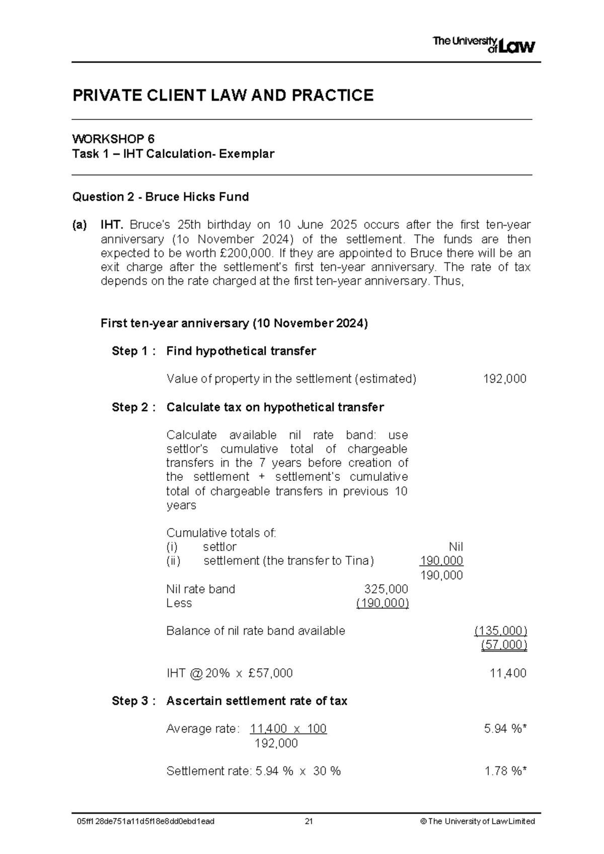 Task 2 Exemplar - PRIVATE CLIENT LAW AND PRACTICE WORKSHOP 6 Task 1 ...