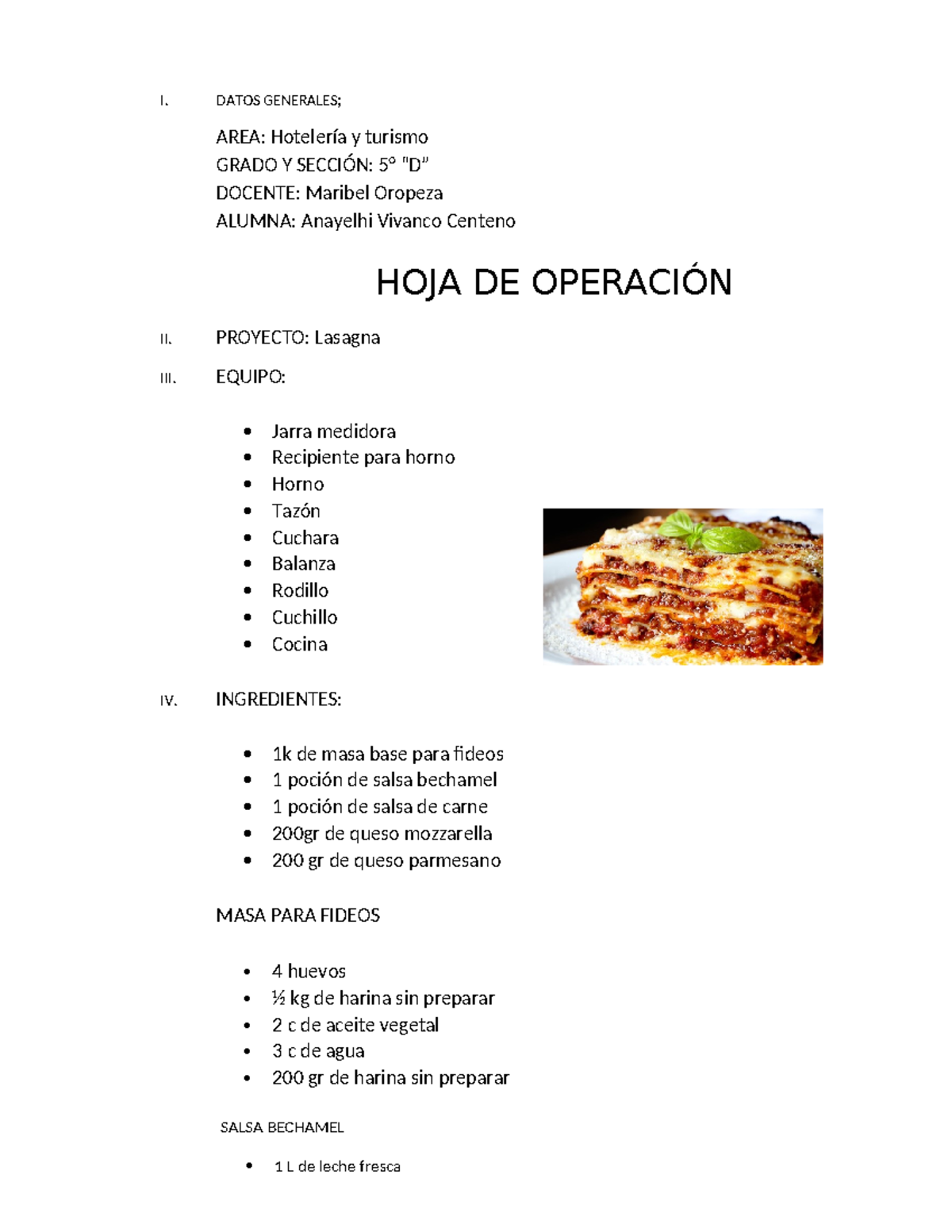 Cocina - sdfghjklññ - I. DATOS GENERALES; ####### AREA: Hotelería y ...
