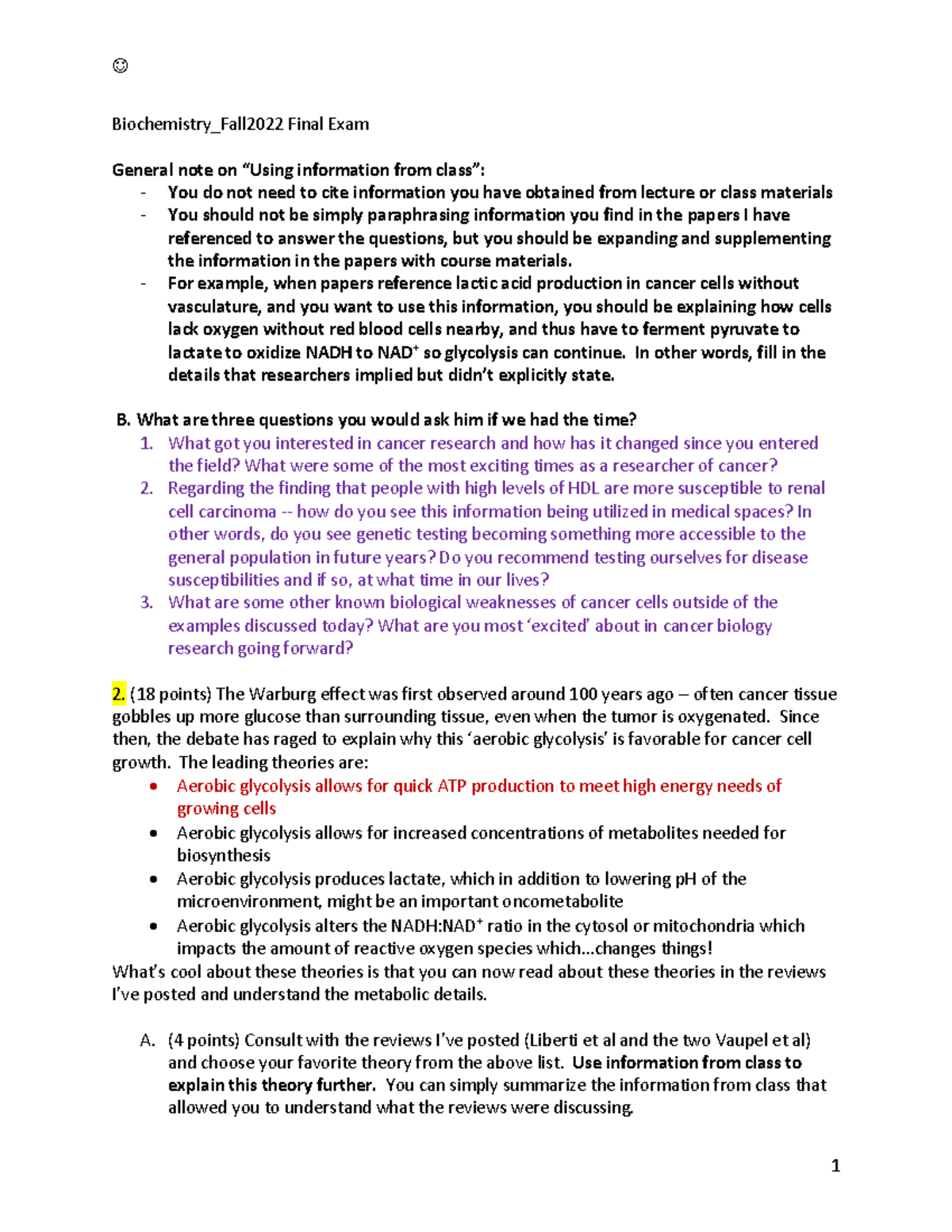 Biochemistry Final Exam - Biochemistry_Fall2022 Final Exam General note ...