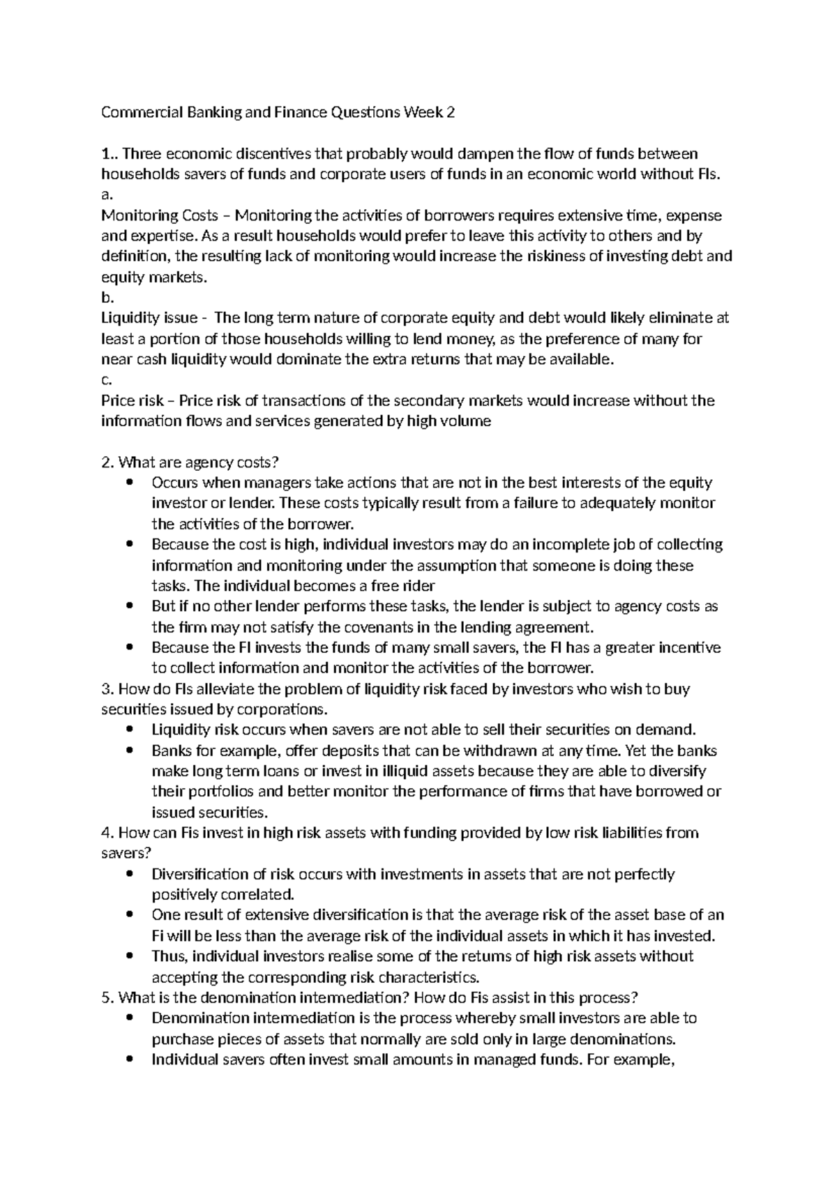 Commercial Banking and Finance Questions Week 2 - . Three economic ...