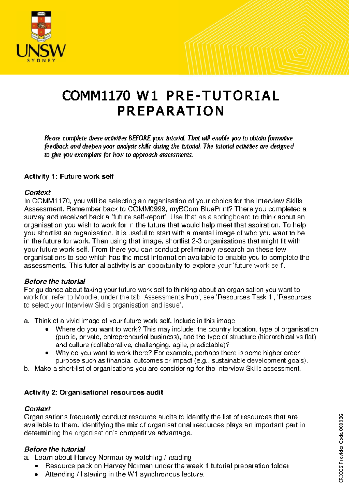COMM1170 T3 W1 pre tutorial preparation - Please complete these activities BEFORE your tutorial ...