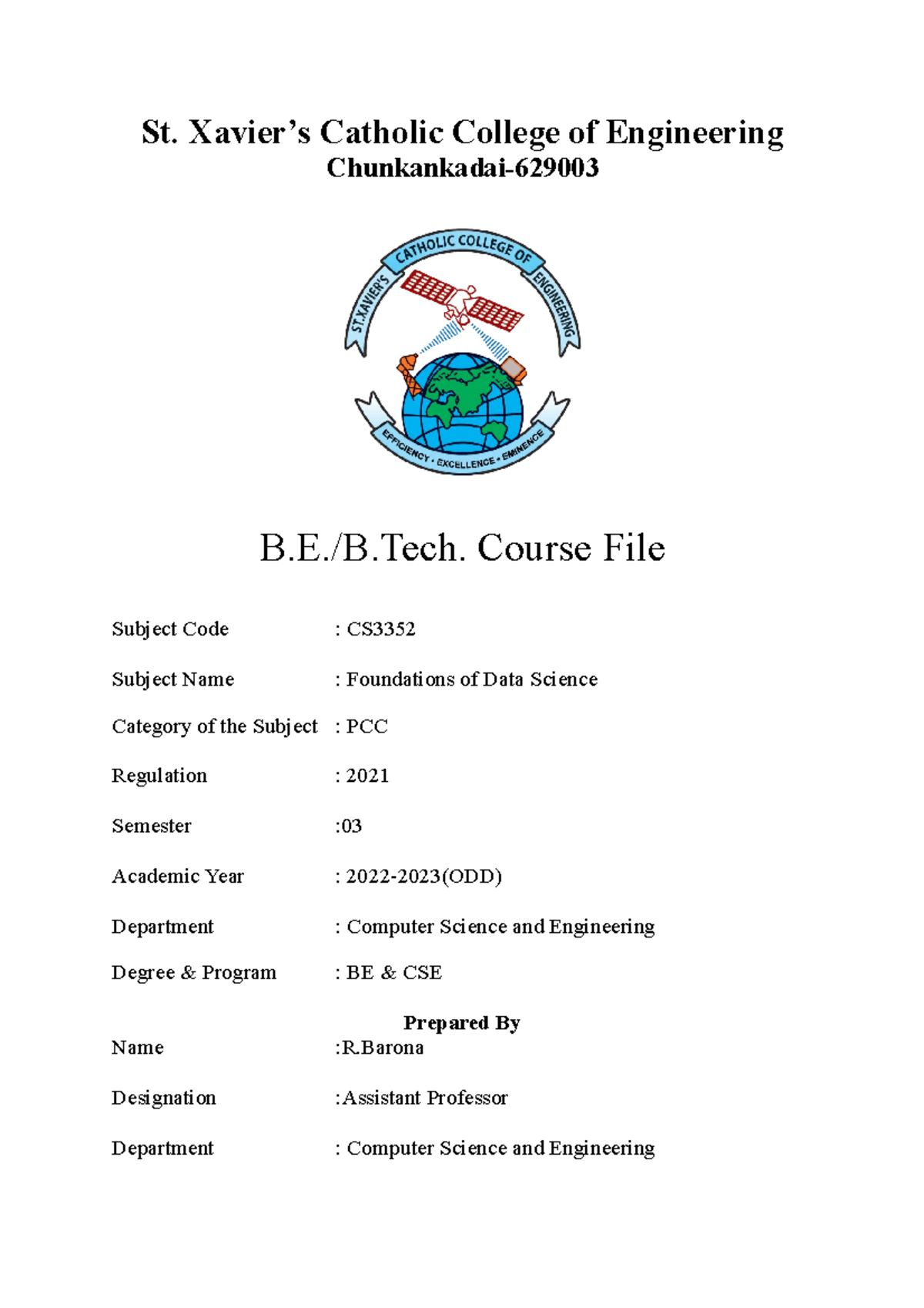 Course File-new - wfw - St. Xavier’s Catholic College of Engineering ...