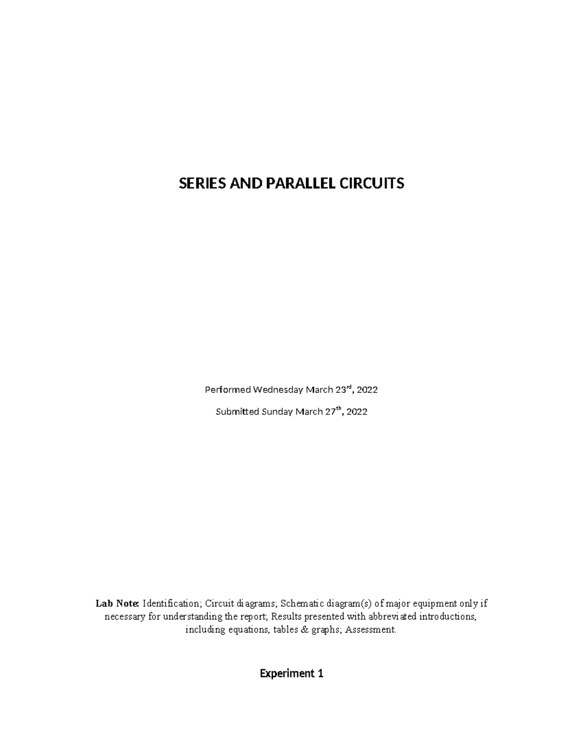 Series AND Parallel Circuits Lab 4 - SERIES AND PARALLEL CIRCUITS ...