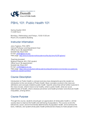 PBHL 101 Epidemiology Worksheet Spring 2023 - Public Health 101 Spring ...