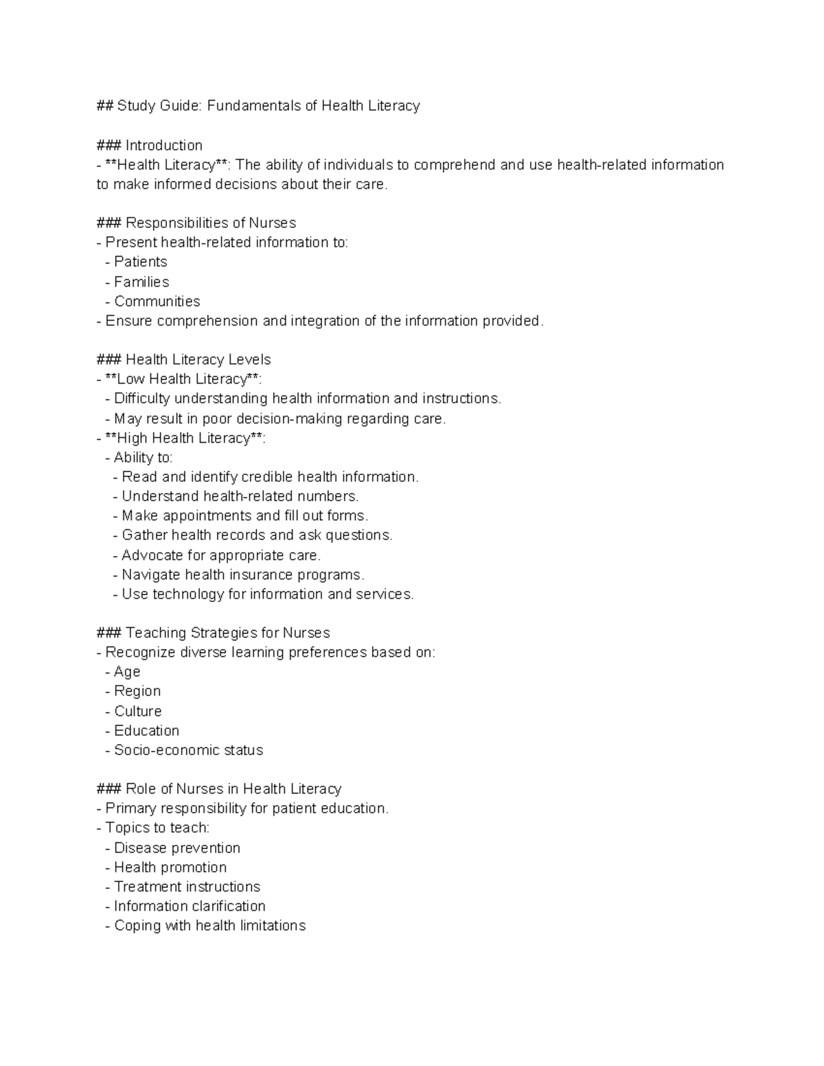 ## Study Guide: Fundamentals of Health Literacy - Study Guide ...