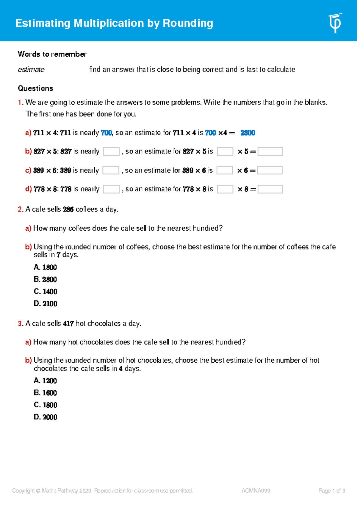 Estimating Multiplication by Rounding - Words to remember estimate ünd ...