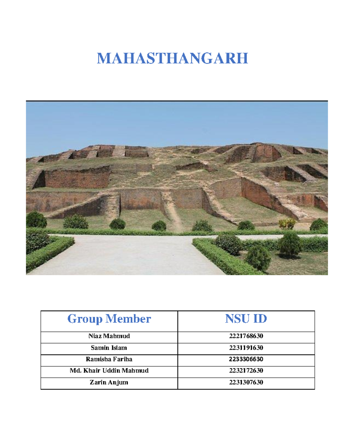 His-101-2 - mohast - MAHASTHANGARH Group Member NSU ID Niaz Mahmud ...