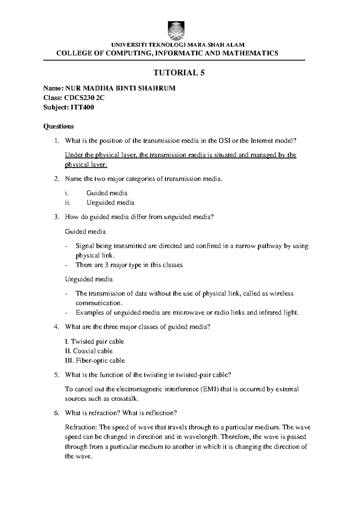 Tutorial 5 - itt400 - UNIVERSITI TEKNOLOGI MARA SHAH ALAM COLLEGE OF ... Tutorial 5 - itt400 - UNIVERSITI TEKNOLOGI MARA SHAH ALAM COLLEGE OF ...
