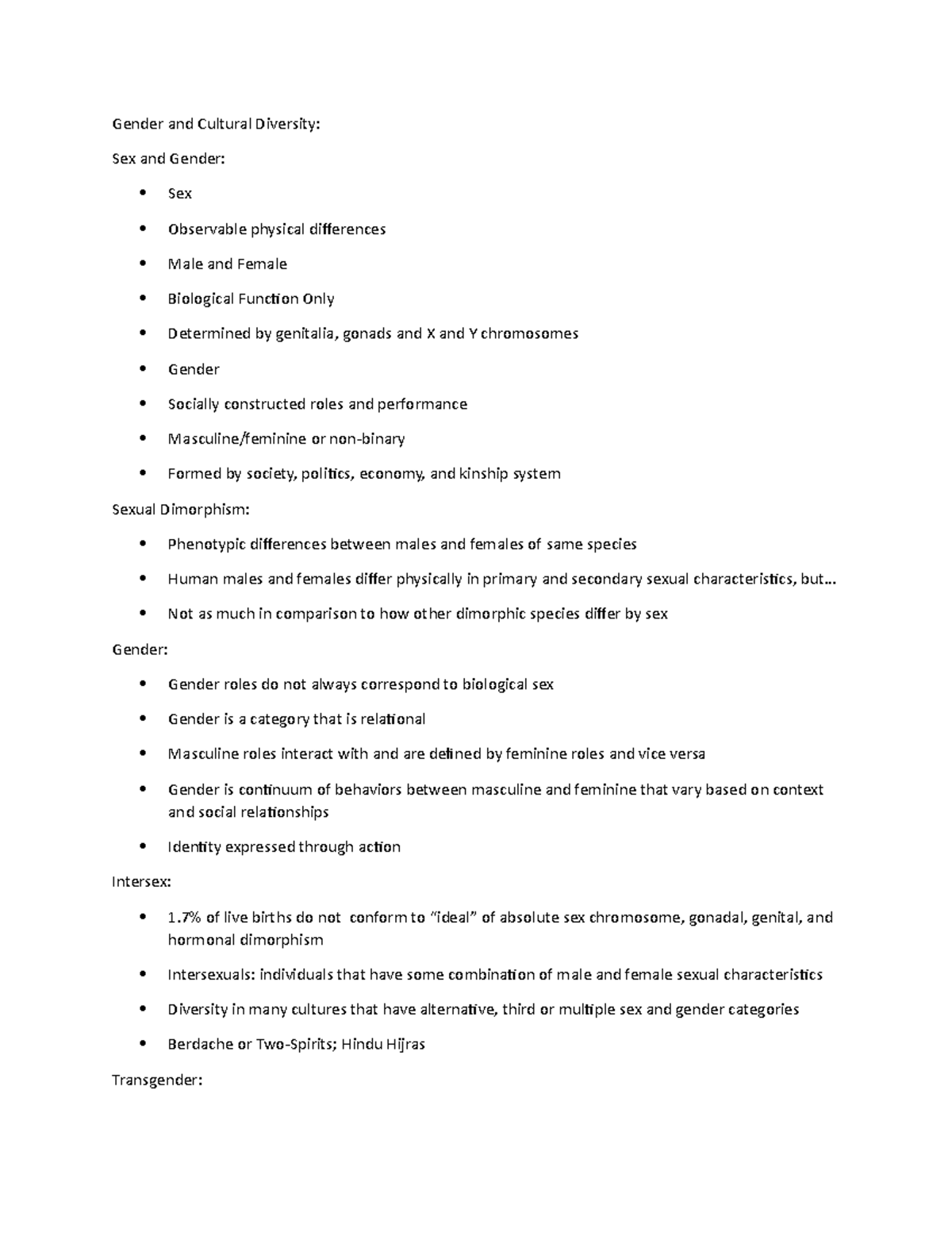 Gender and Cultural Diversity Notes - Gender and Cultural Diversity ...