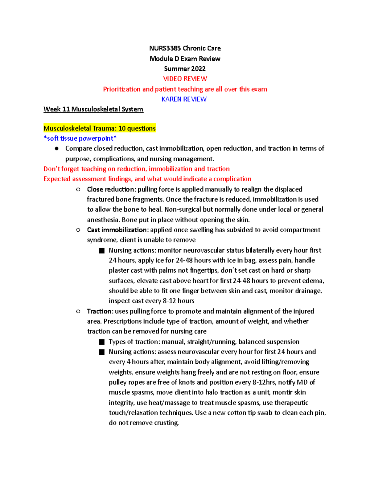 Chronic Care Module D exam Review - NURS3385 Chronic Care Module D Exam ...