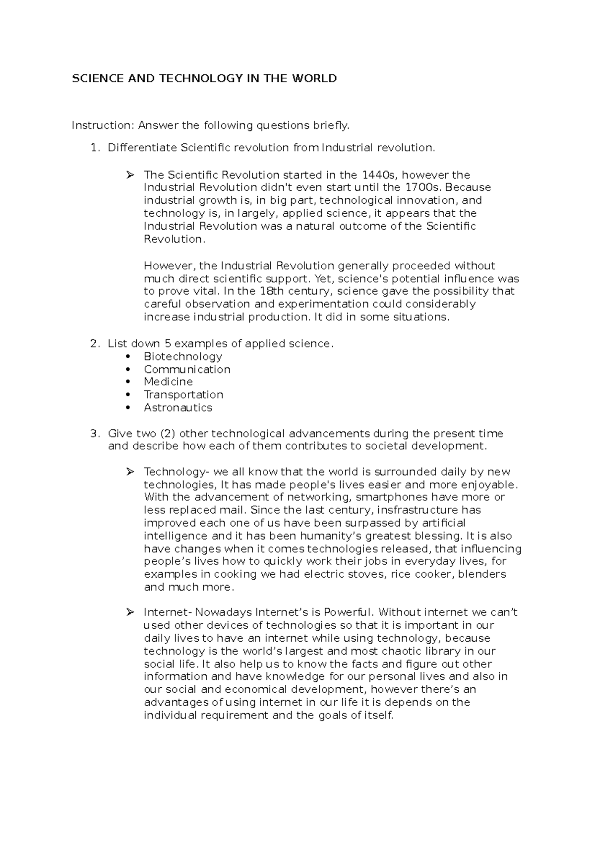 Science, Technology AND Society IN THE World - SCIENCE AND TECHNOLOGY ...