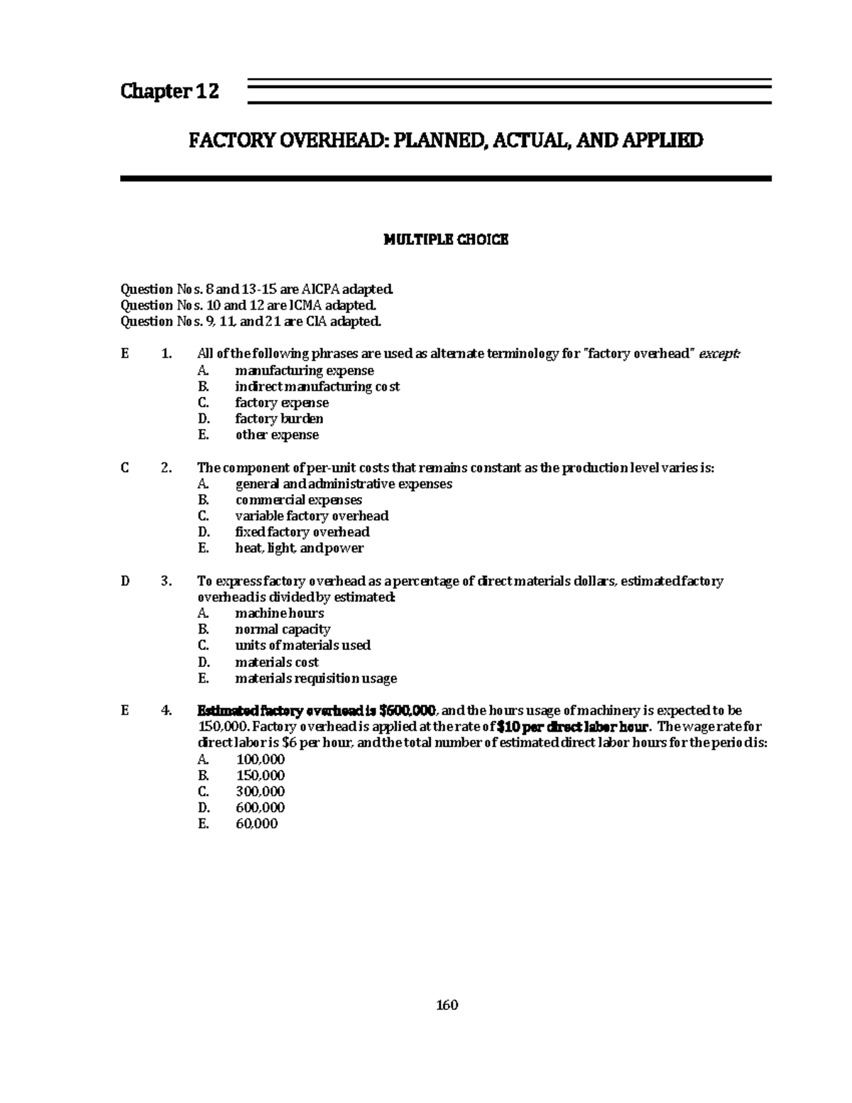 392199749 12 Accounting for Overhead - 160 Chapter 12 FACTORY OVERHEAD ...
