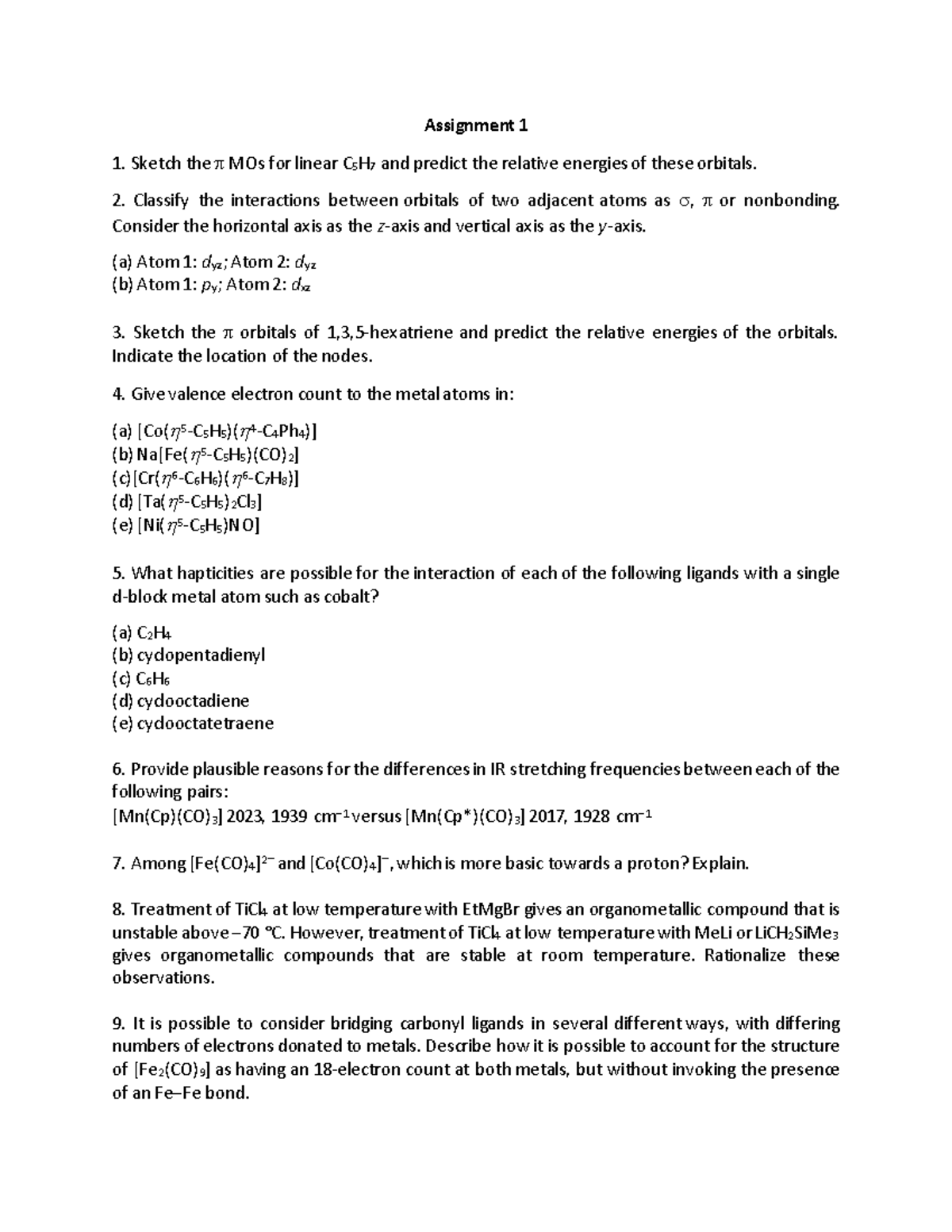 Assignment 1 - Chemistry Practice Paper - Assignment 1 Sketch the π MOs for linear C 5 H 7 and ...