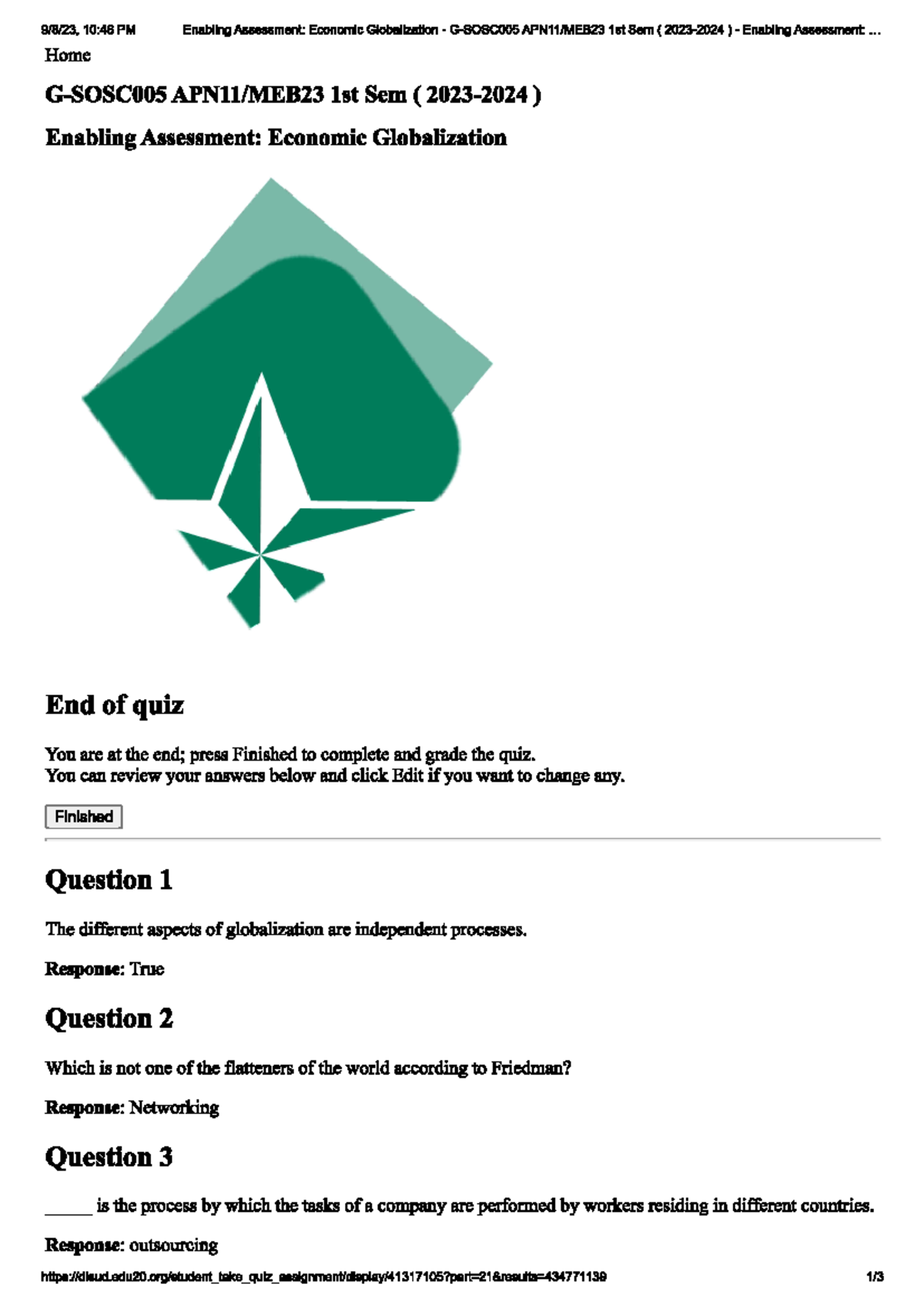 Economic globalization quiz - Professional Ethics - Studocu