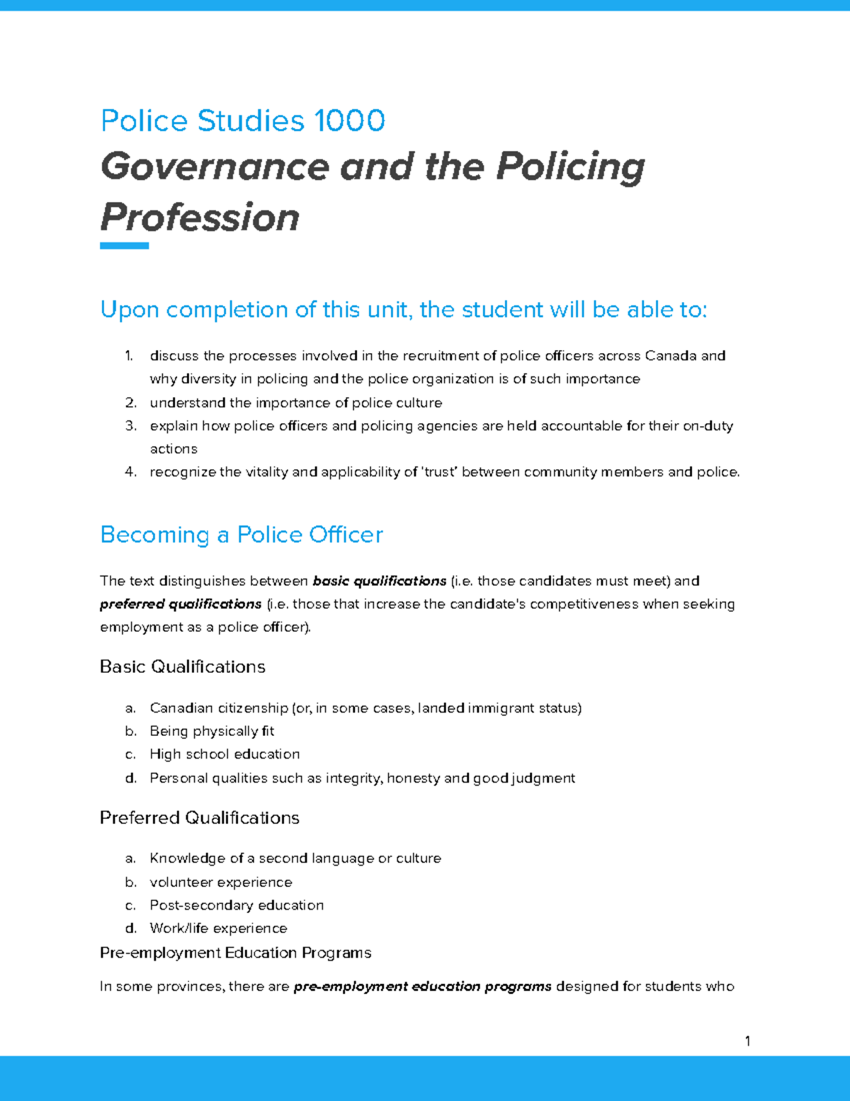 Police Studies 1000 - Governance and the Policing Profession - Police ...