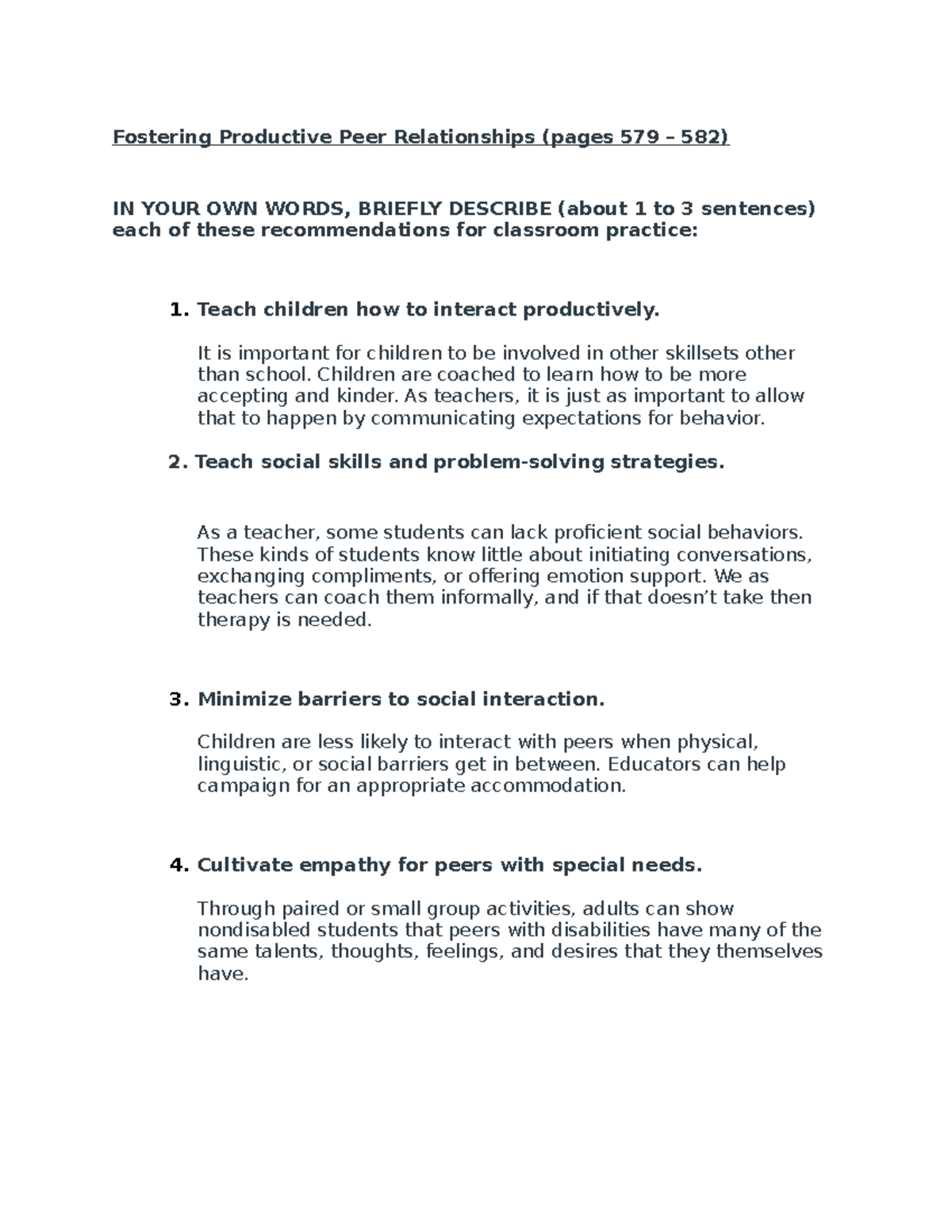 Peers - After notes assignment. - Fostering Productive Peer ...