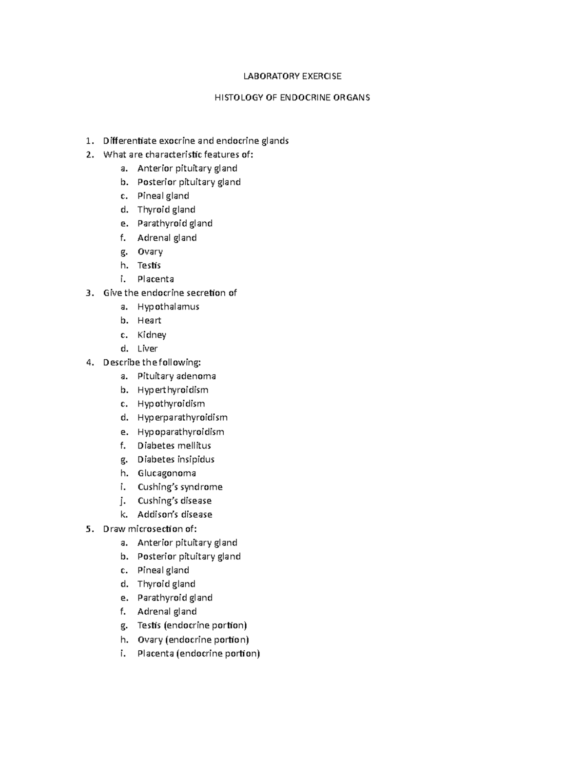 Endocrine-LAB- Activity - LABORATORY EXERCISE HISTOLOGY OF ENDOCRINE ...