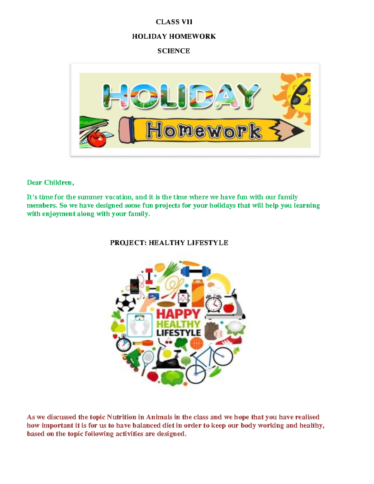 Class-7 - CLASS VII HOLIDAY HOMEWORK SCIENCE Dear Children, It’s time ...