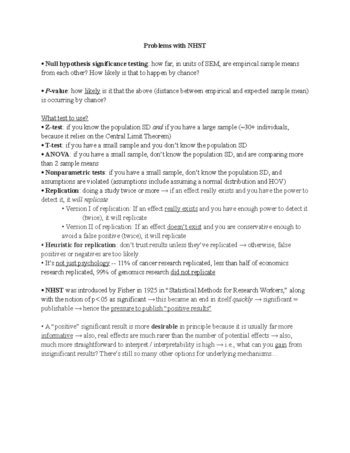 Advanced Stats Study Guide Part 2 - Problems with NHST Null hypothesis ...