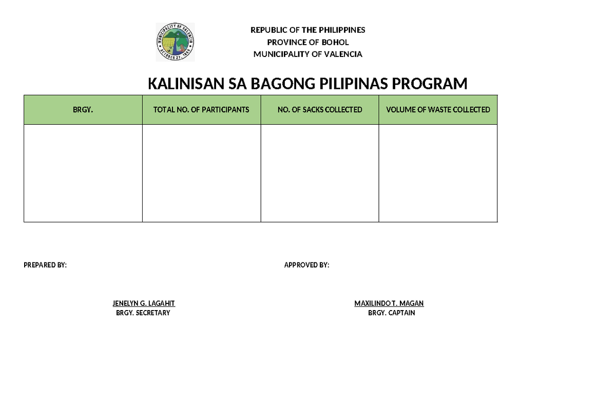 Kalinisan form - BS Accountancy - REPUBLIC OF THE PHILIPPINES PROVINCE ...