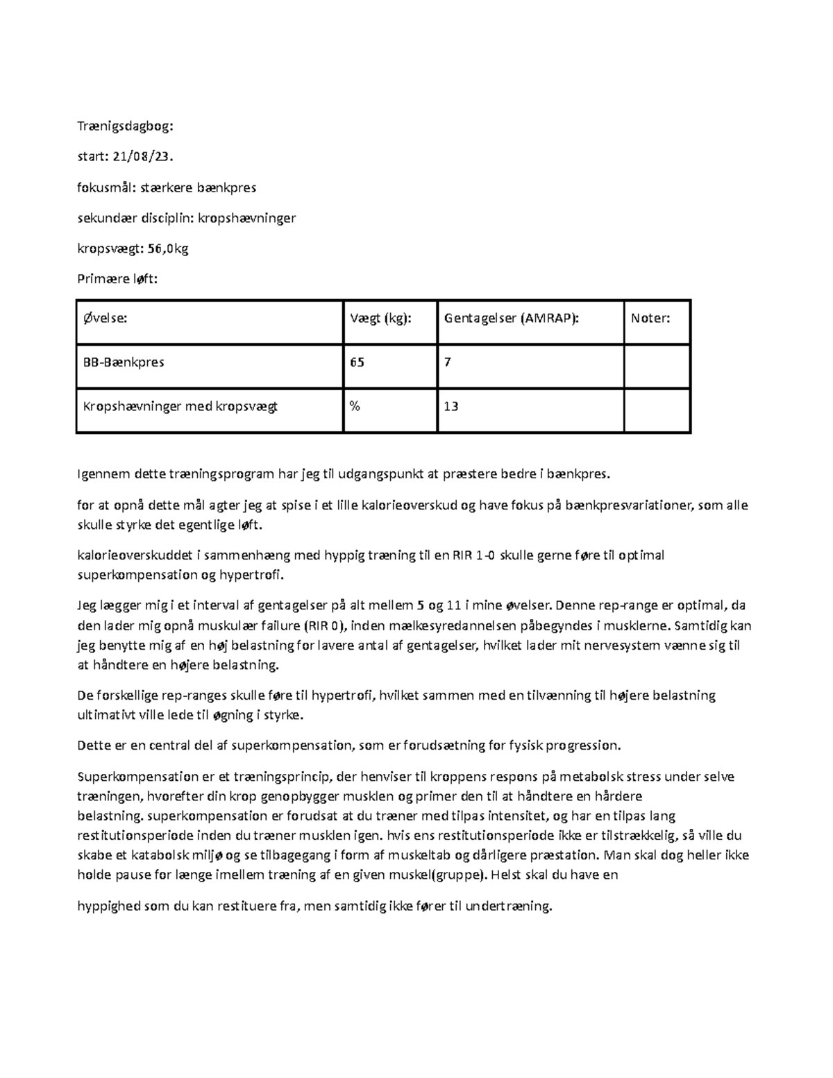 Trænigsdagbog - et godt eksempel på en veludført træningsdagbog og ...