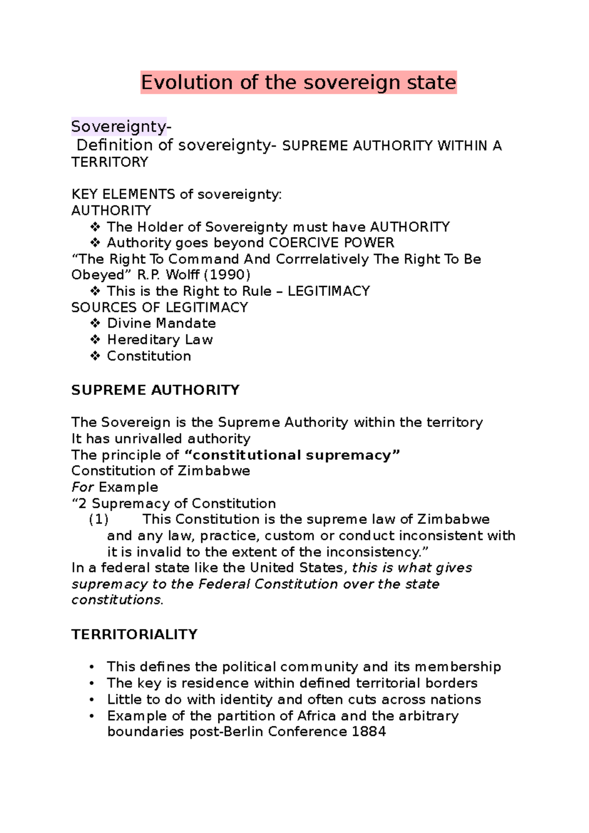 Public law 2 lecture notes - Evolution of the sovereign state ...